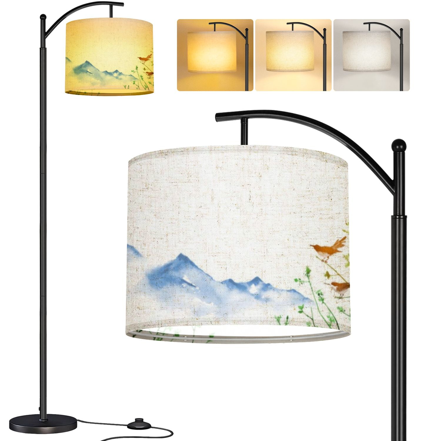 Arc Floor Lamp Birds young tree branches far blue mountains Traditional ...
