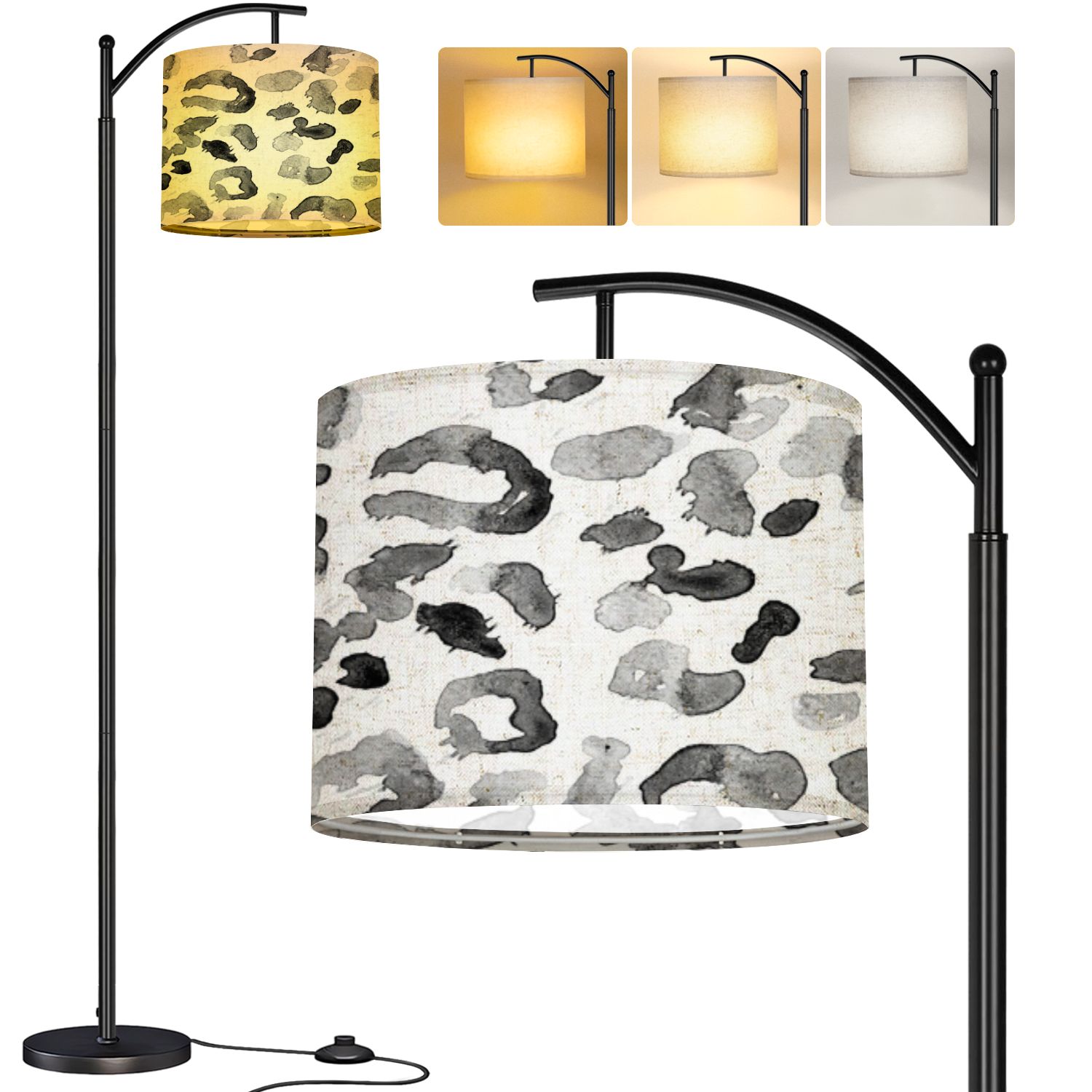Arc Floor Lamp Black White Leopard Seamless Watercolor Hand Drawn ...