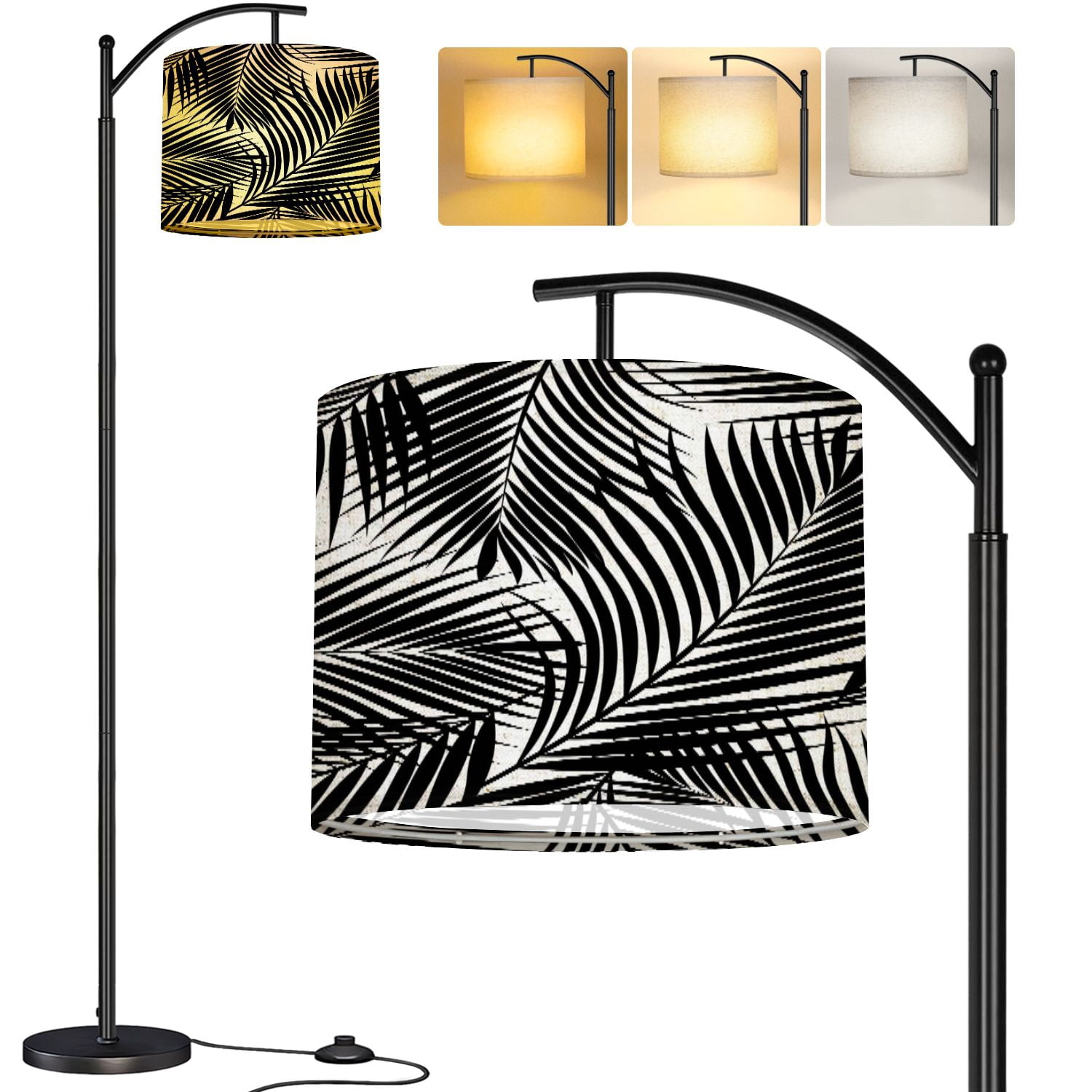 Arc Floor Lamp Black tropical palm leaves texture white backdrop ...