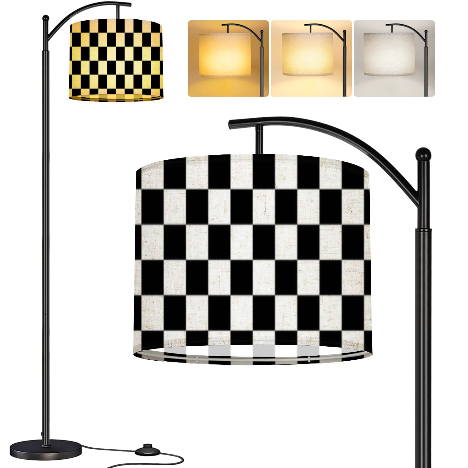 Arc Floor Lamp Black white chess pattern Checkerboard seamless Abstract ...