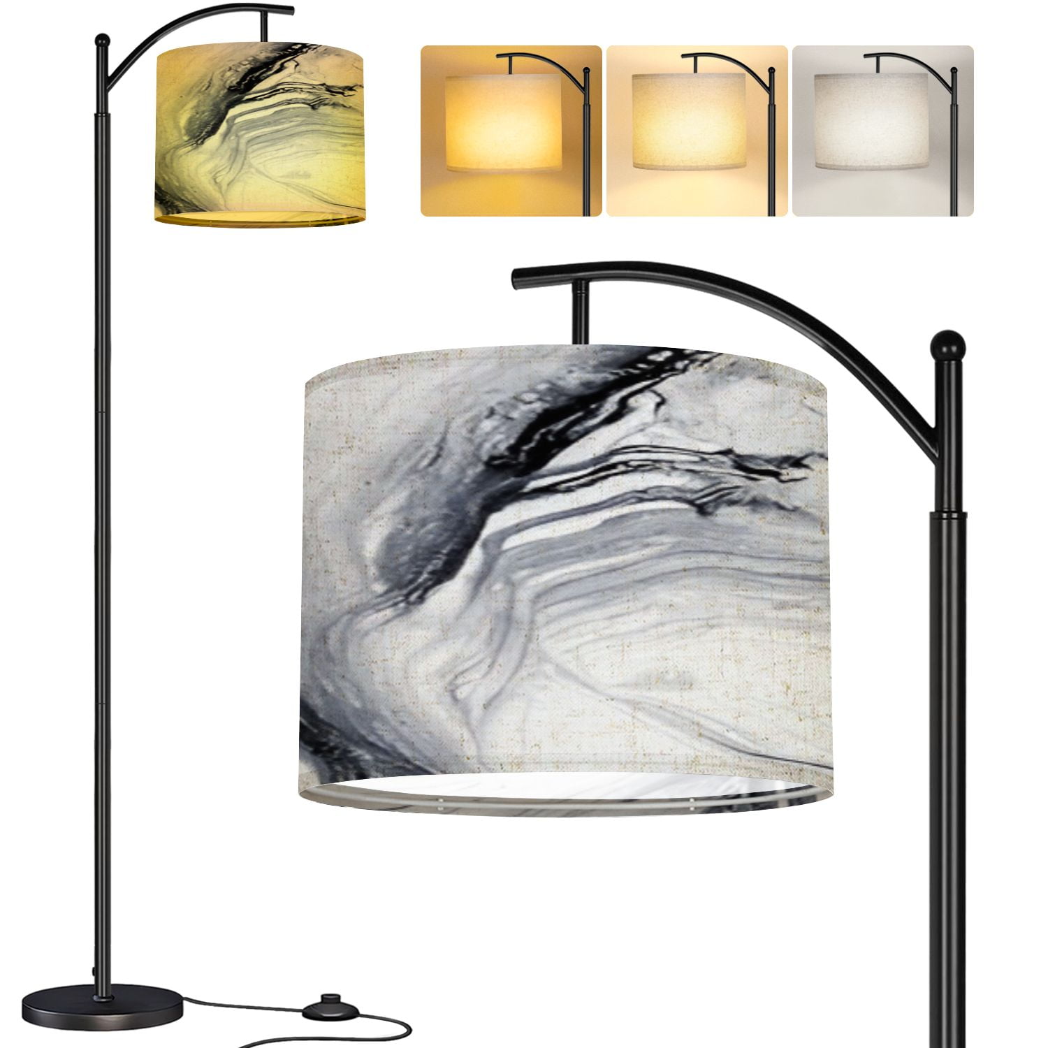 Arc Floor Lamp Black white creative abstract hand acrylic canvas Modern art Tall Modern Standing ...