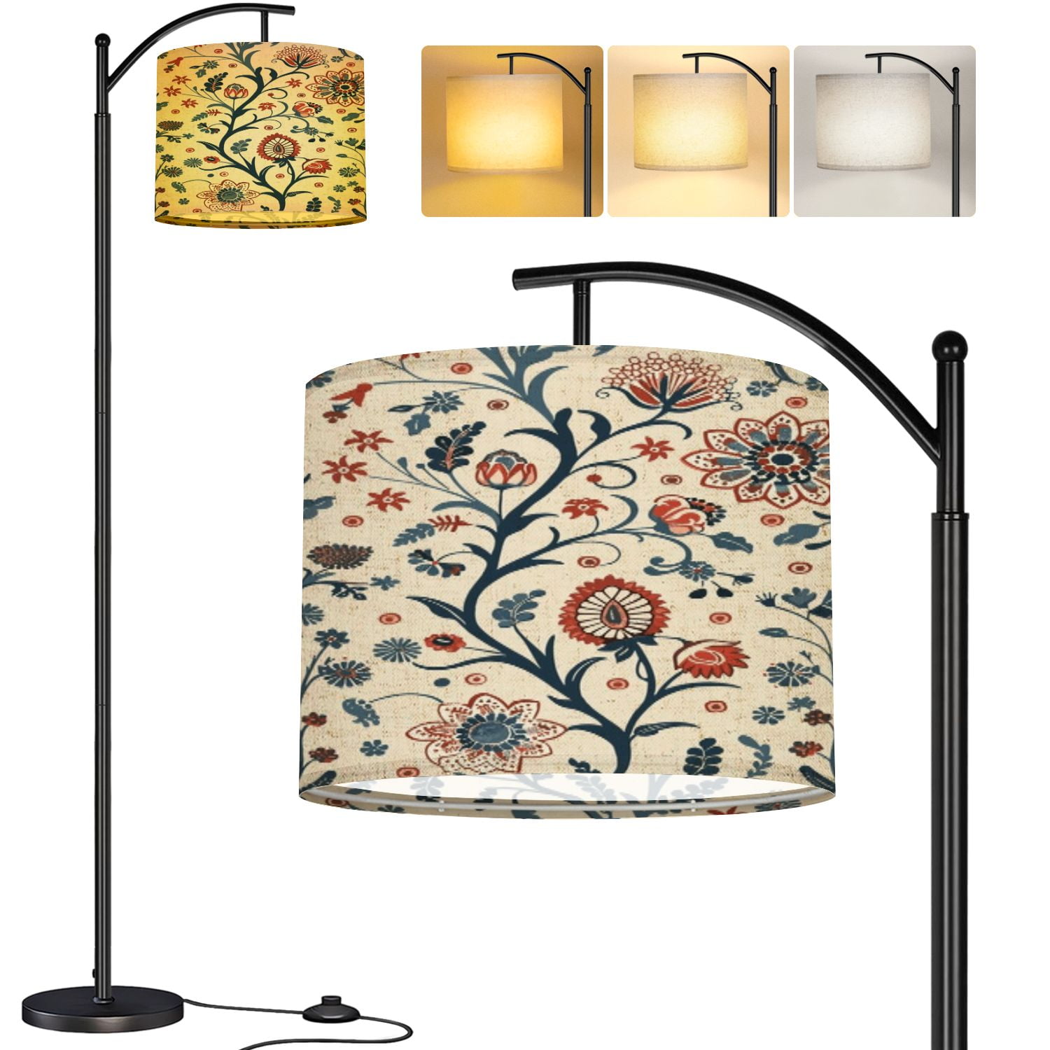 Arc Floor Lamp Block printed style seamless indian floral kalamkari ...