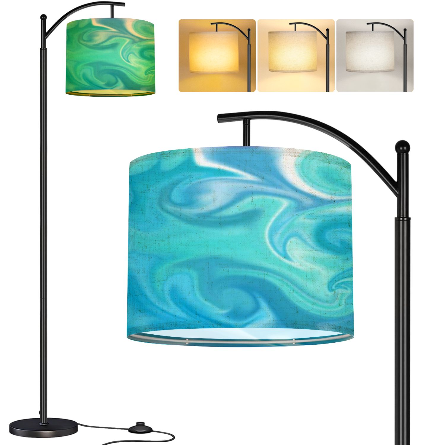 Arc Floor Lamp Blue Green Swirly Abstract Art Tall Modern Standing Lamp ...