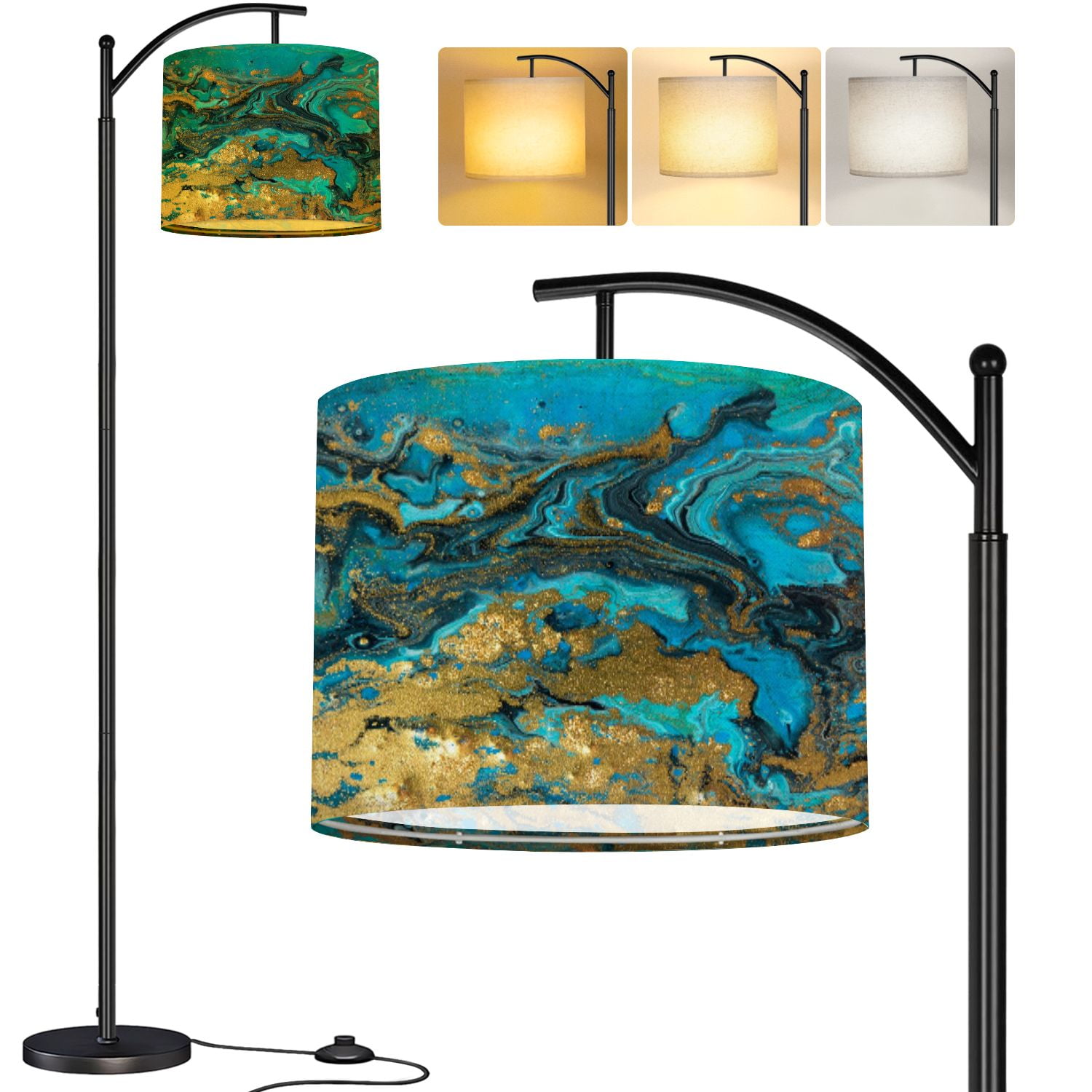 Arc Floor Lamp Blue gold marbling pattern Golden powder marble liquid ...