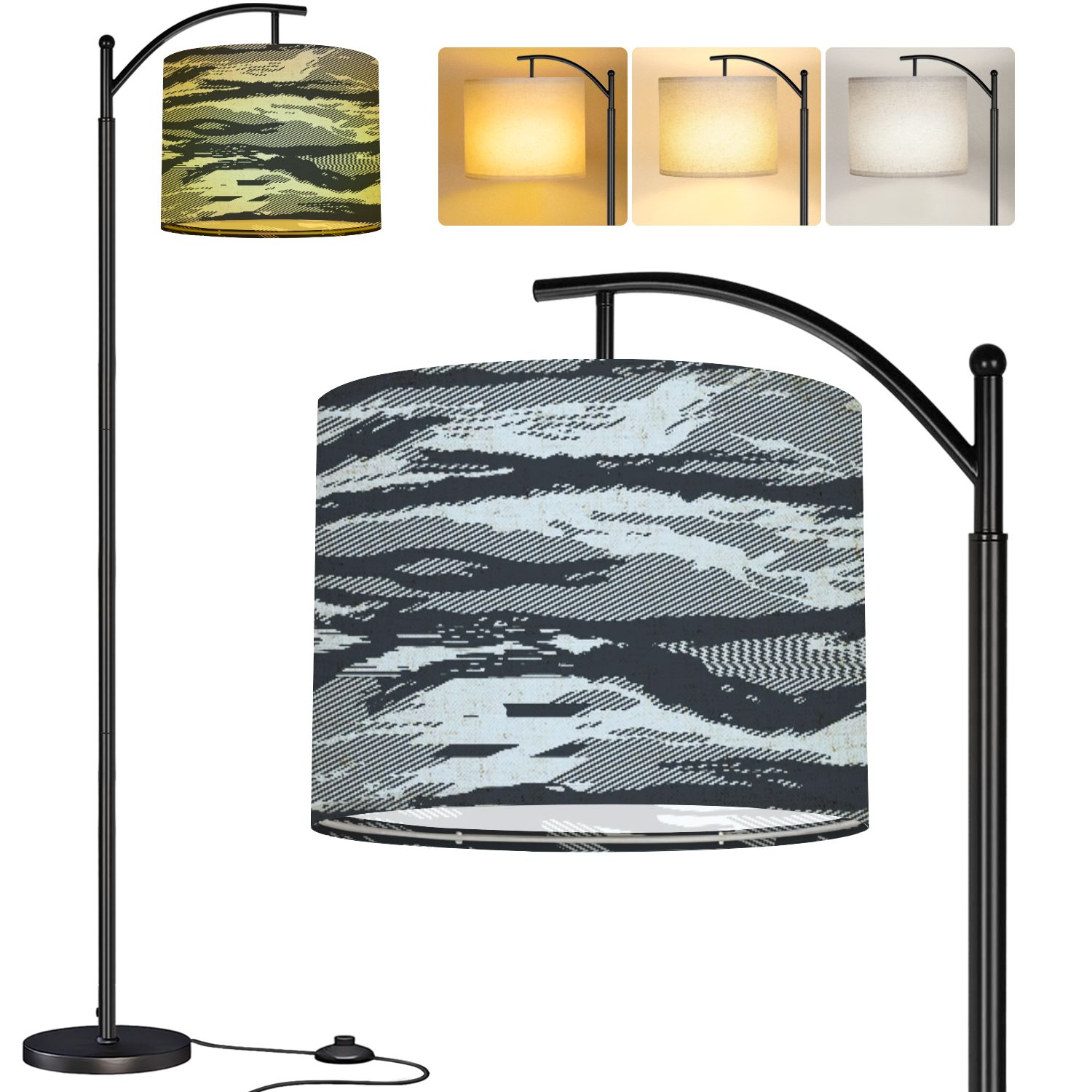 Arc Floor Lamp Blue linear camouflage trendy modern fabric texture Tall ...