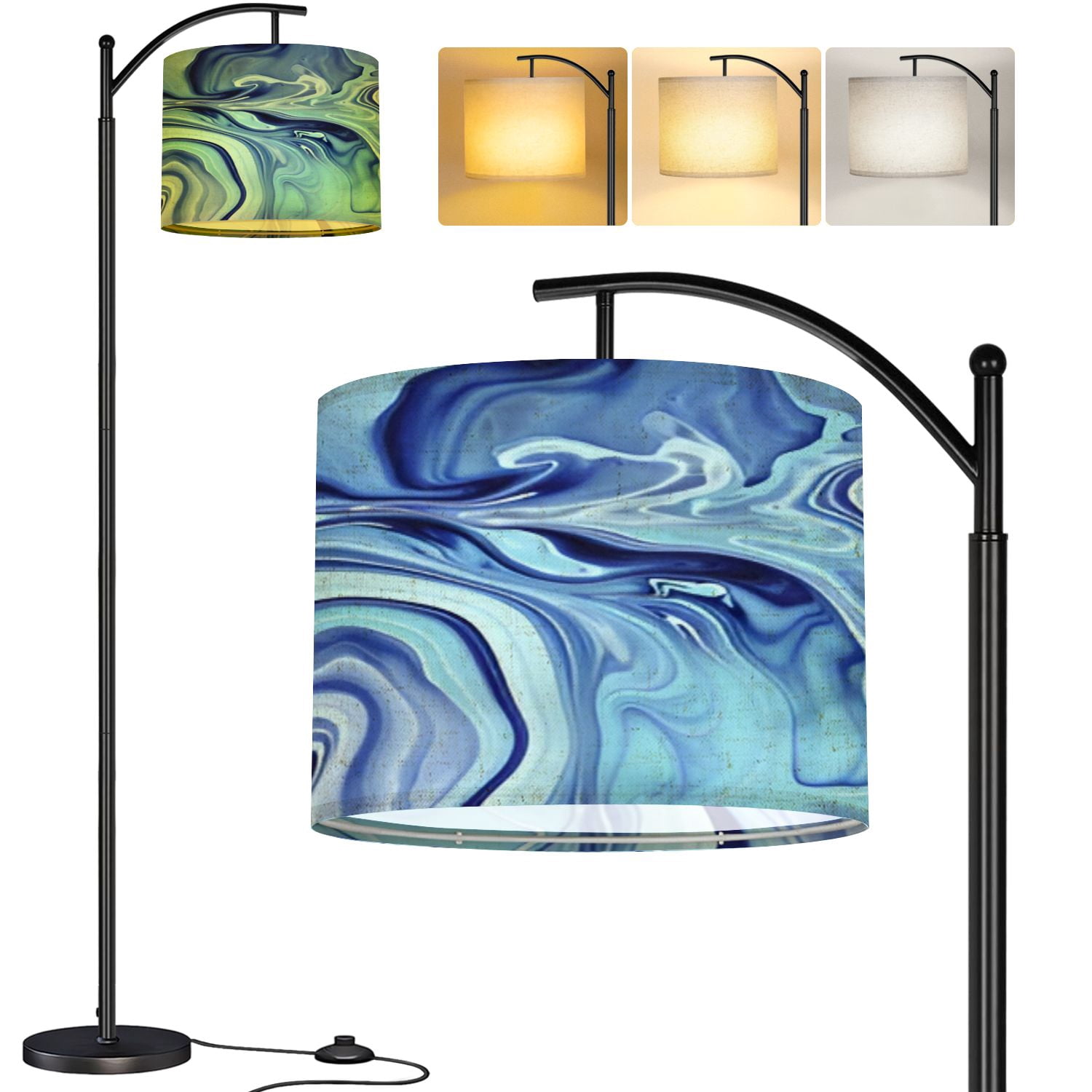 Arc Floor Lamp Blue marble texture Tall Modern Standing Lamp LED ...