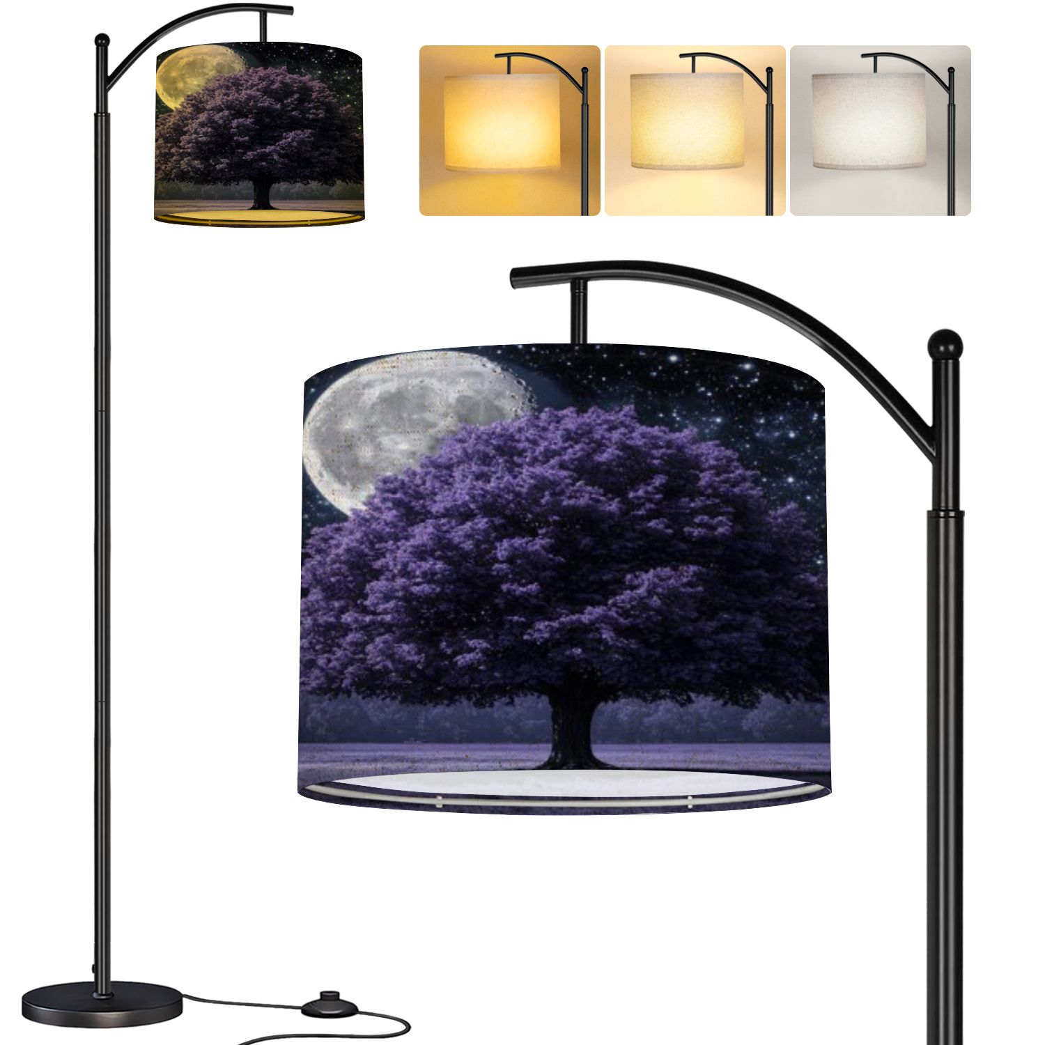 Arc Floor Lamp Boho Farmhouse Purple Tree Scenery Modern Full Moon ...
