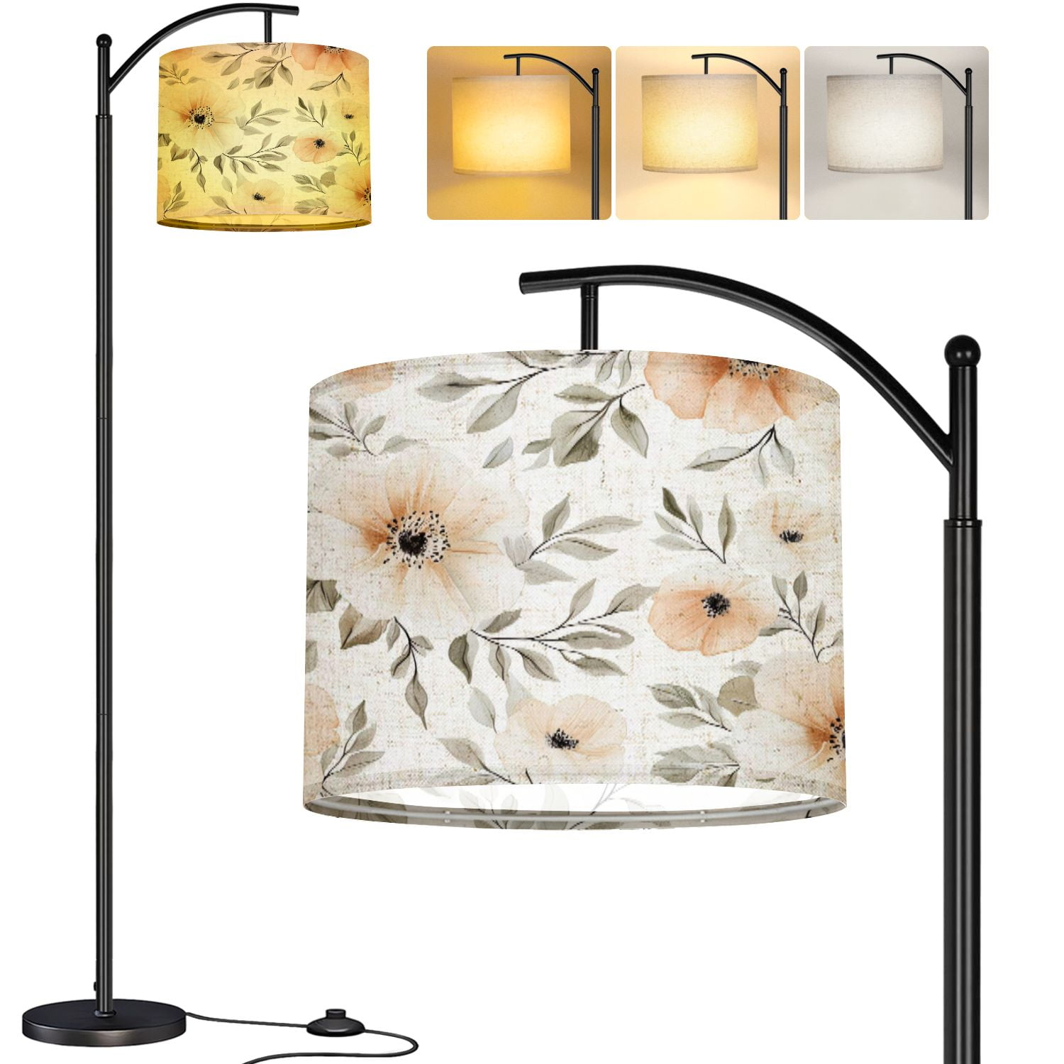 Arc Floor Lamp Boho Floral Wildflowers Leaves Stems Blossoms Botanical ...