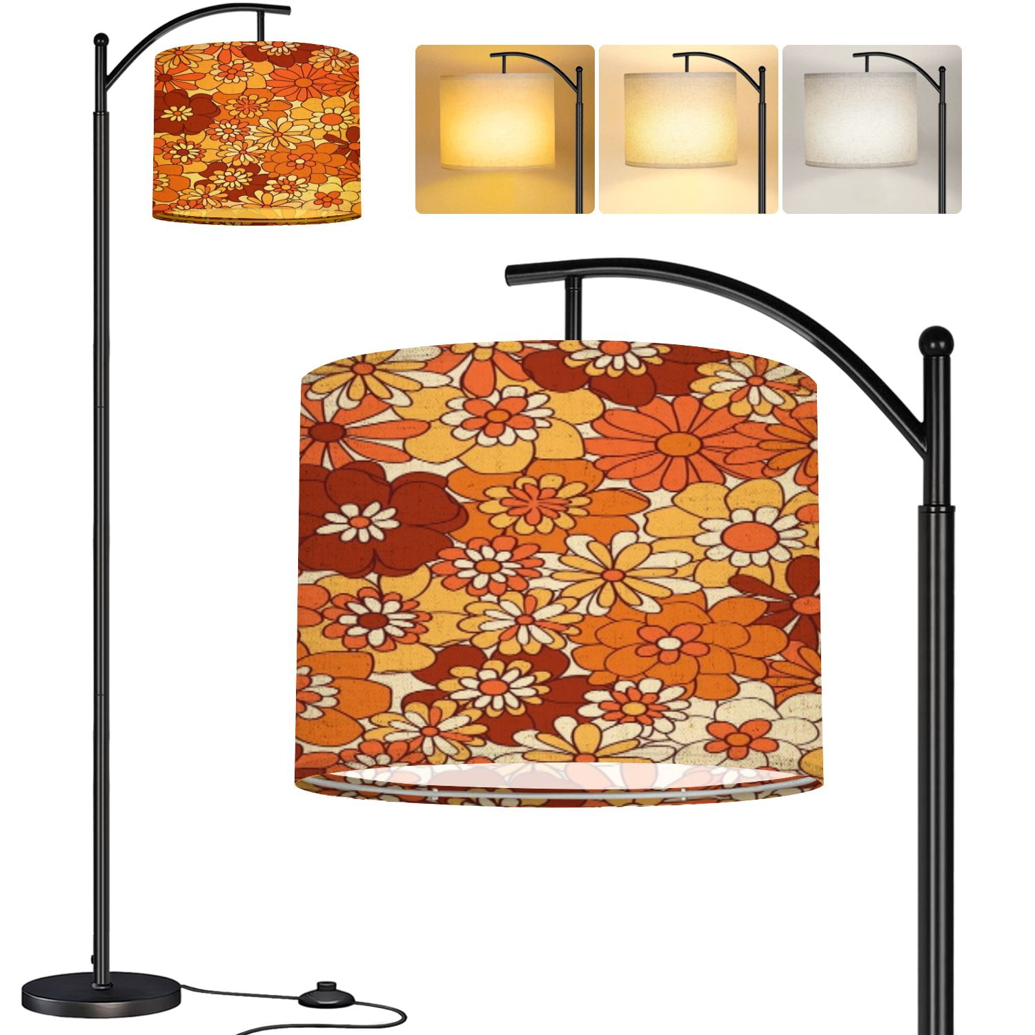 Arc Floor Lamp Boho Floral vintage seamless pattern Hippie flower power ...