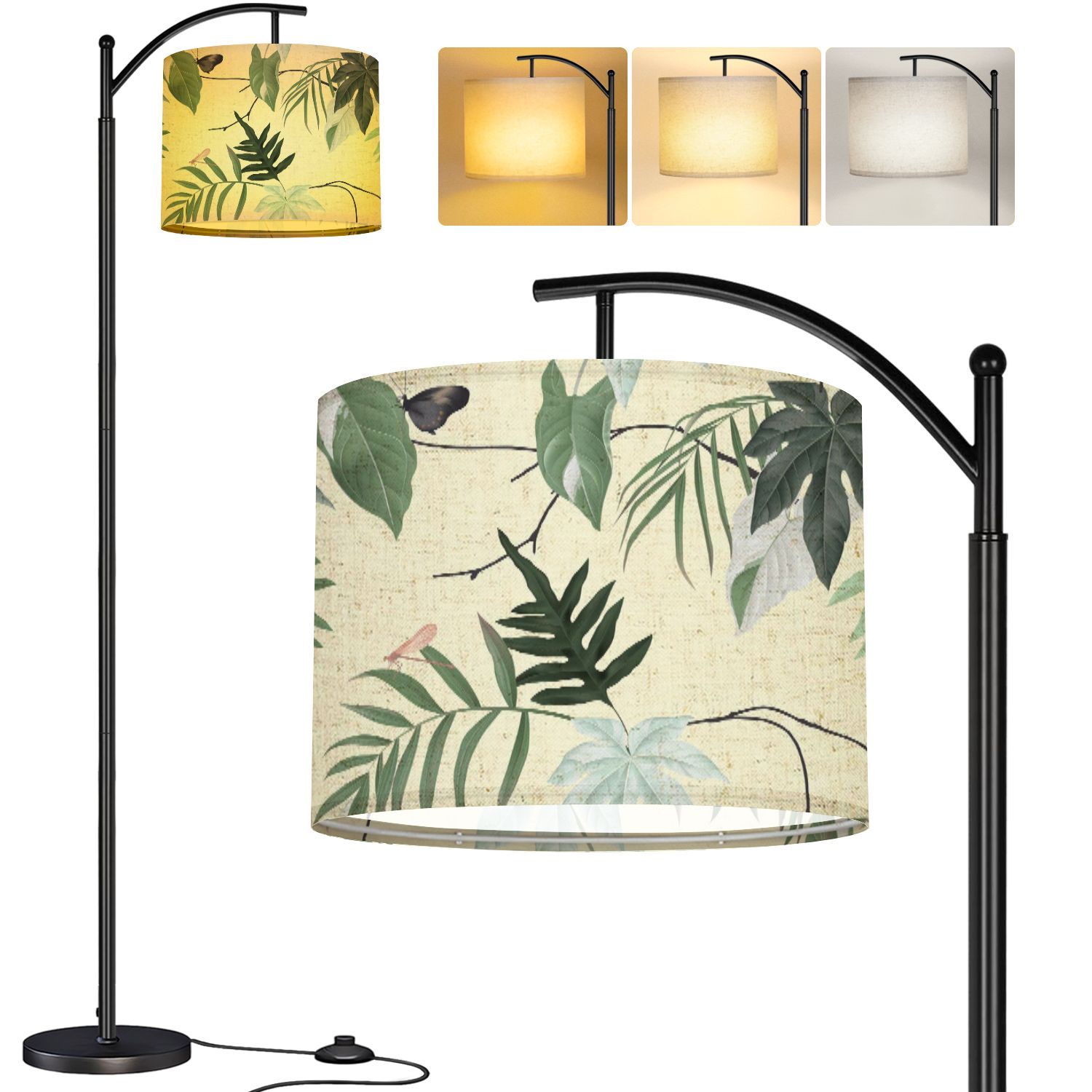 Arc Floor Lamp Botanical seamless various green leaves butterfly ...