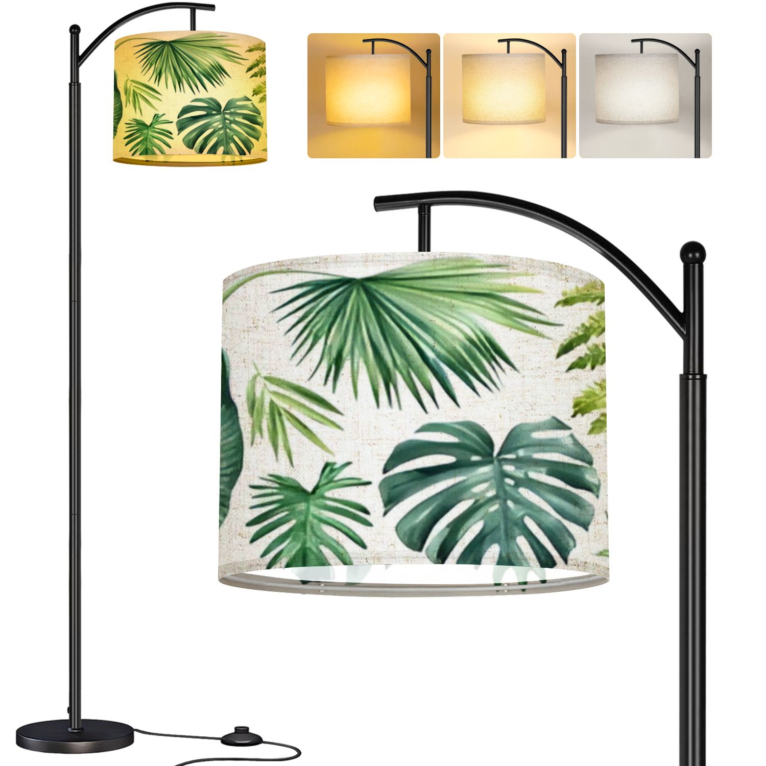 Arc Floor Lamp Botanical set tropical leaves orchid flower white Jungle ...
