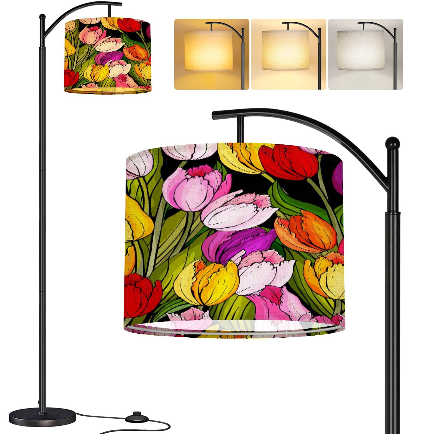 Arc Floor Lamp Bright seamless floral pattern red yellow purple pink ...