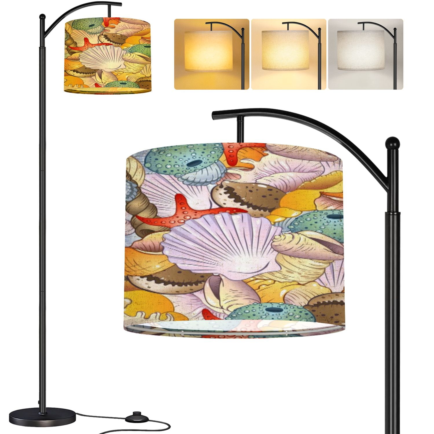 Arc Floor Lamp Bright seamless pattern sea shells Tall Modern Standing ...