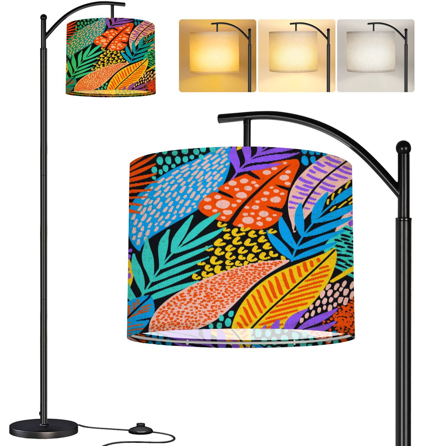 Arc Floor Lamp Bright tropical leaf seamless Tall Modern Standing Lamp ...