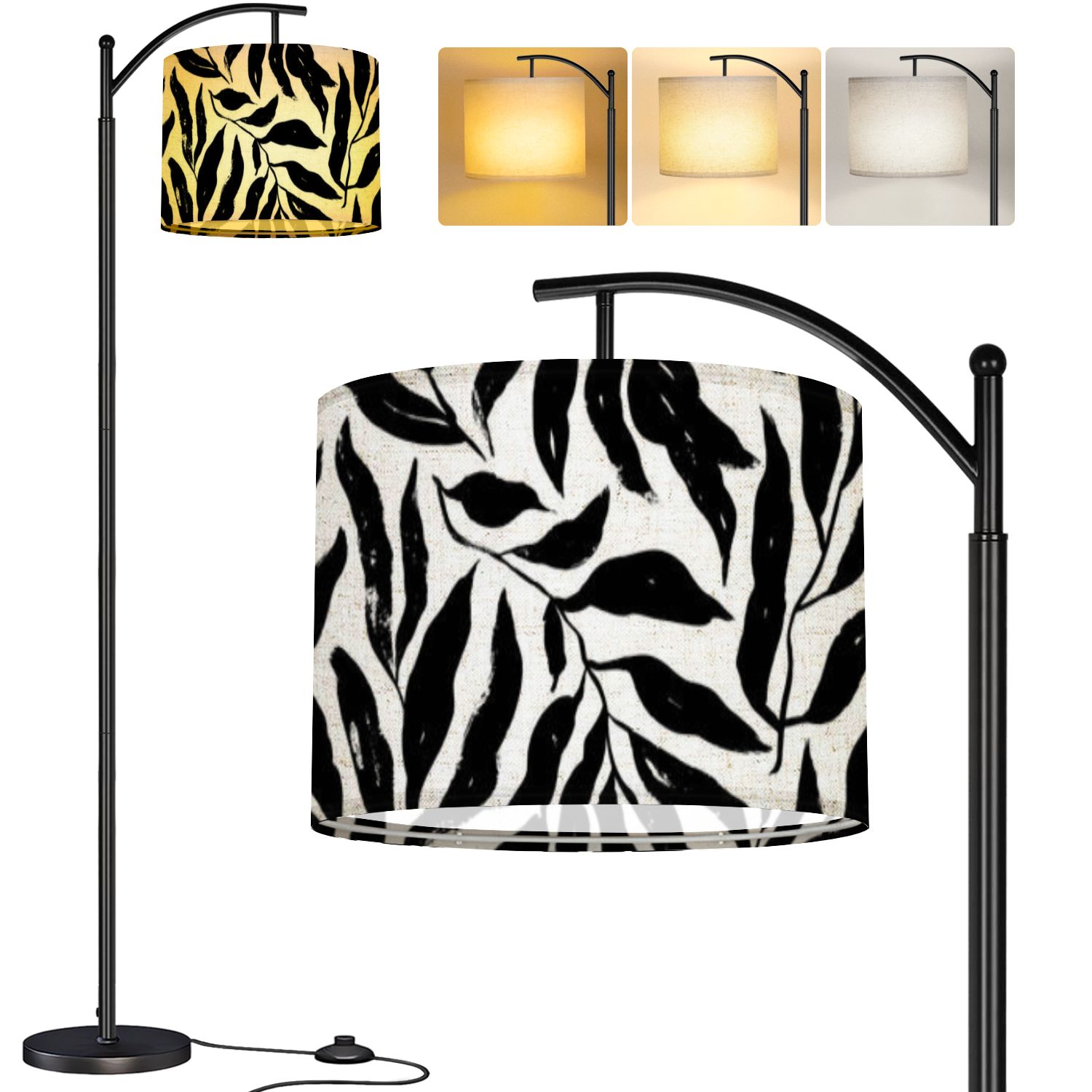 Arc Floor Lamp Brush drawn foliage seamless pattern Silhouette branches ...