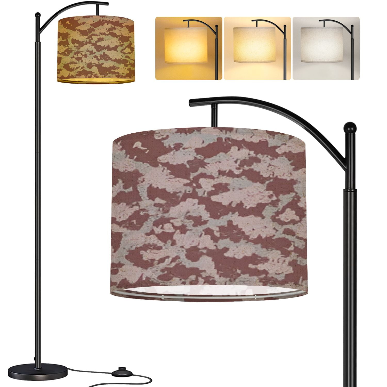 Arc Floor Lamp Camouflage Color Khaki Repeated Doted Graphic Beige Tall ...