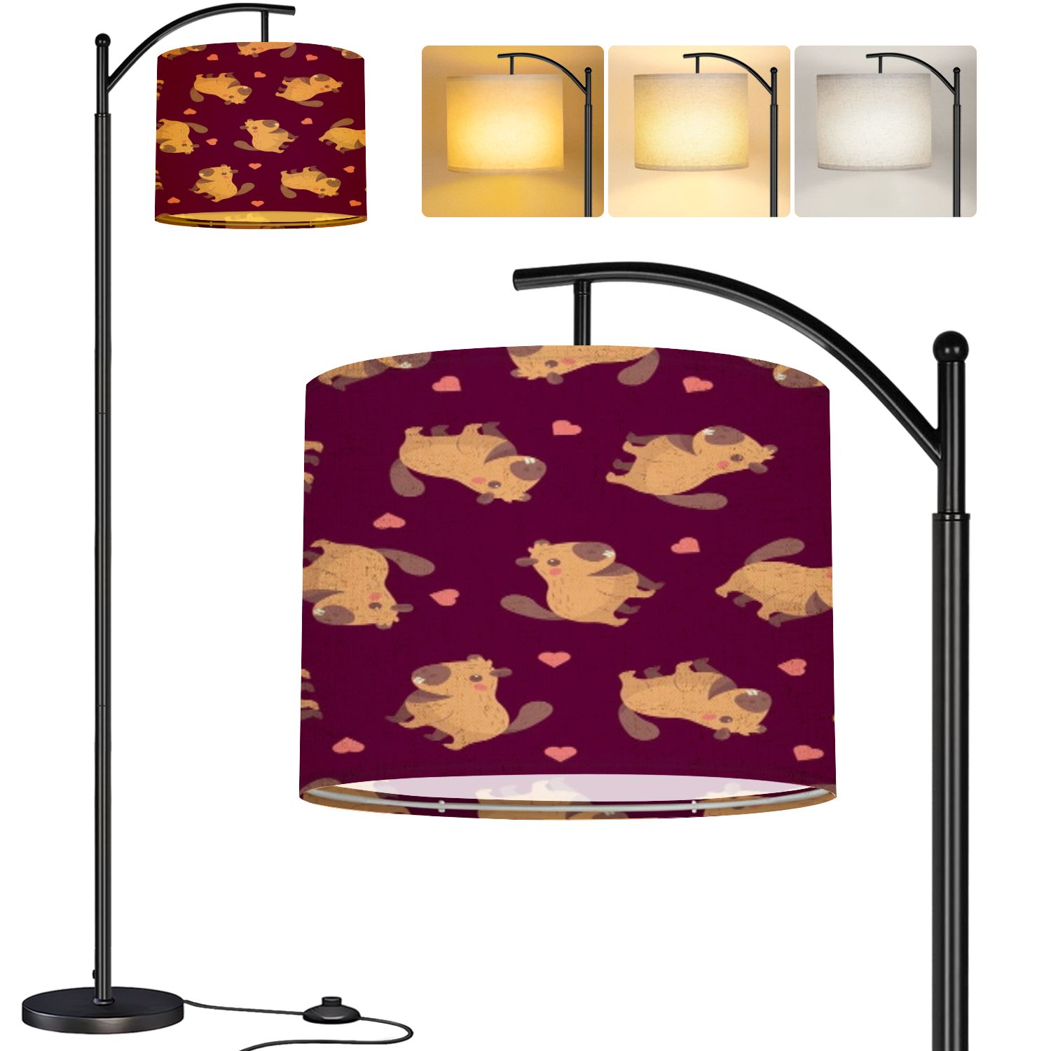 Arc Floor Lamp Capybara Love Pattern Hearts Playful seamless pattern ...
