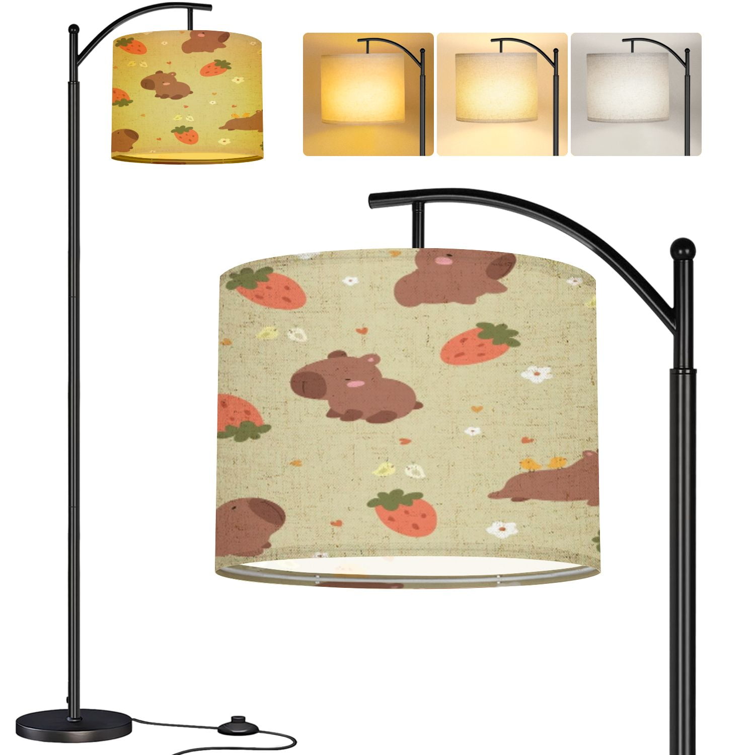 Arc Floor Lamp Capybara strawberries cute chiks Cartoon print white ...