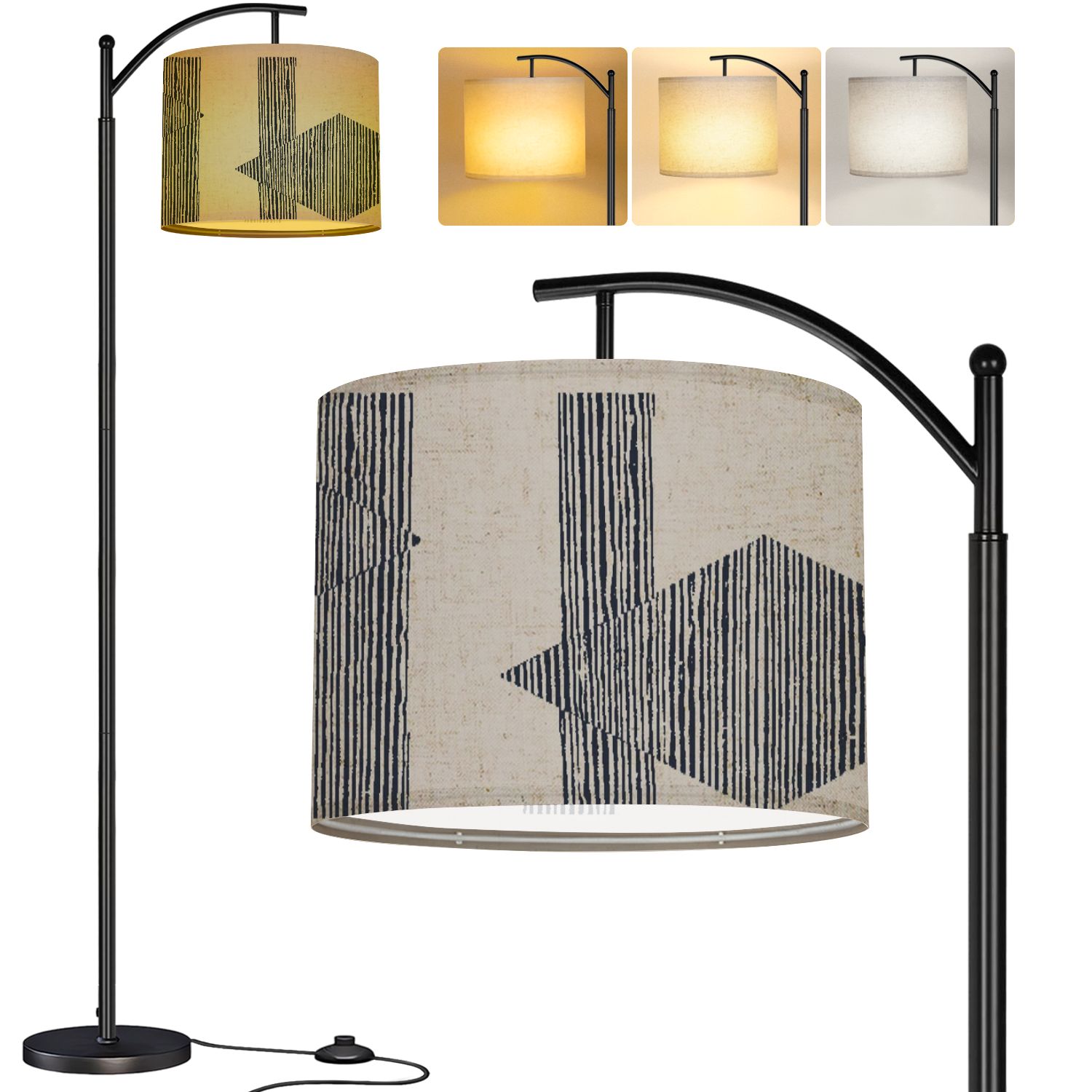 Arc Floor Lamp Carpet bathmat Boho Style ethnic pattern distressed ...