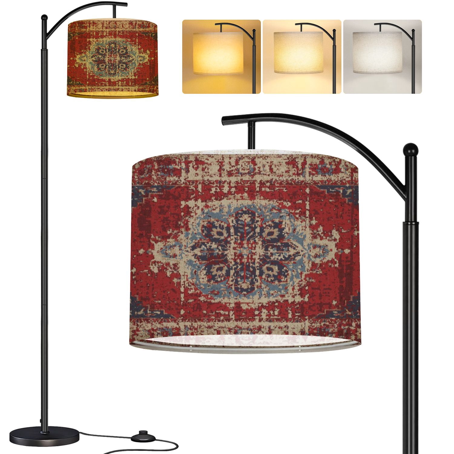 Arc Floor Lamp Carpet bathmat Boho Style ethnic pattern distressed ...