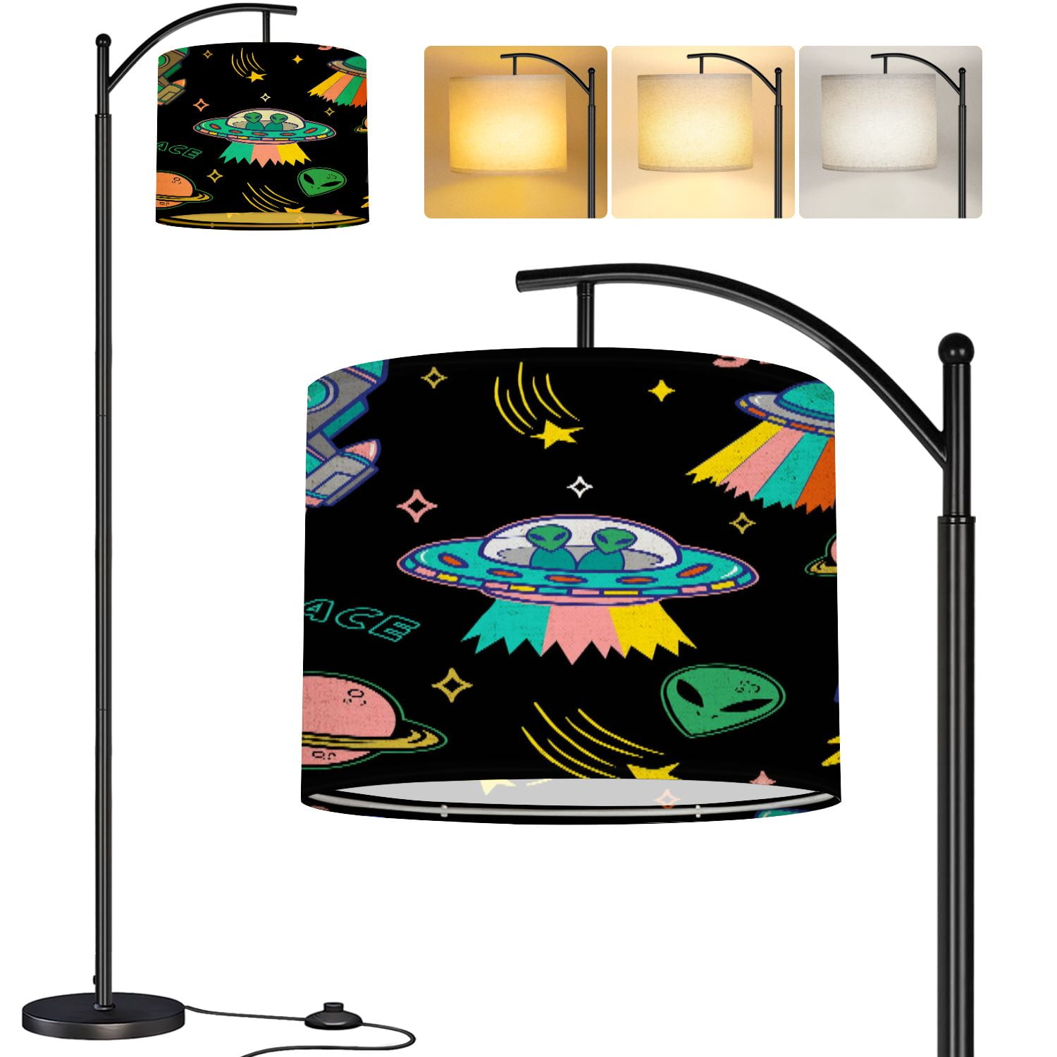 Arc Floor Lamp Cartoon colorful set seamless UFO aliens spaceship ...
