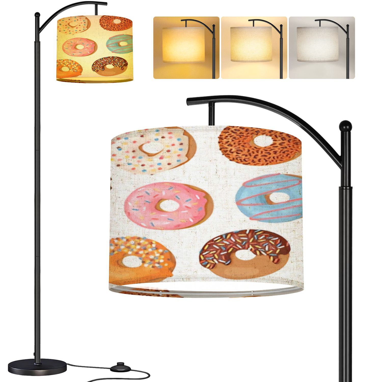 Arc Floor Lamp Cartoon donuts Hand drawn seamless pattern sweet bun ...