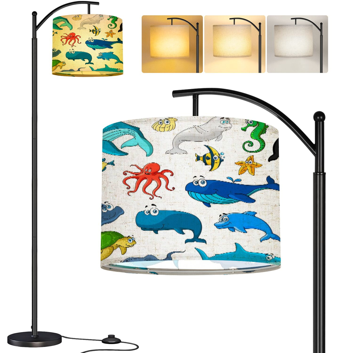 Arc Floor Lamp Cartoon sea animals icons Fish sea turtle whale crab ...