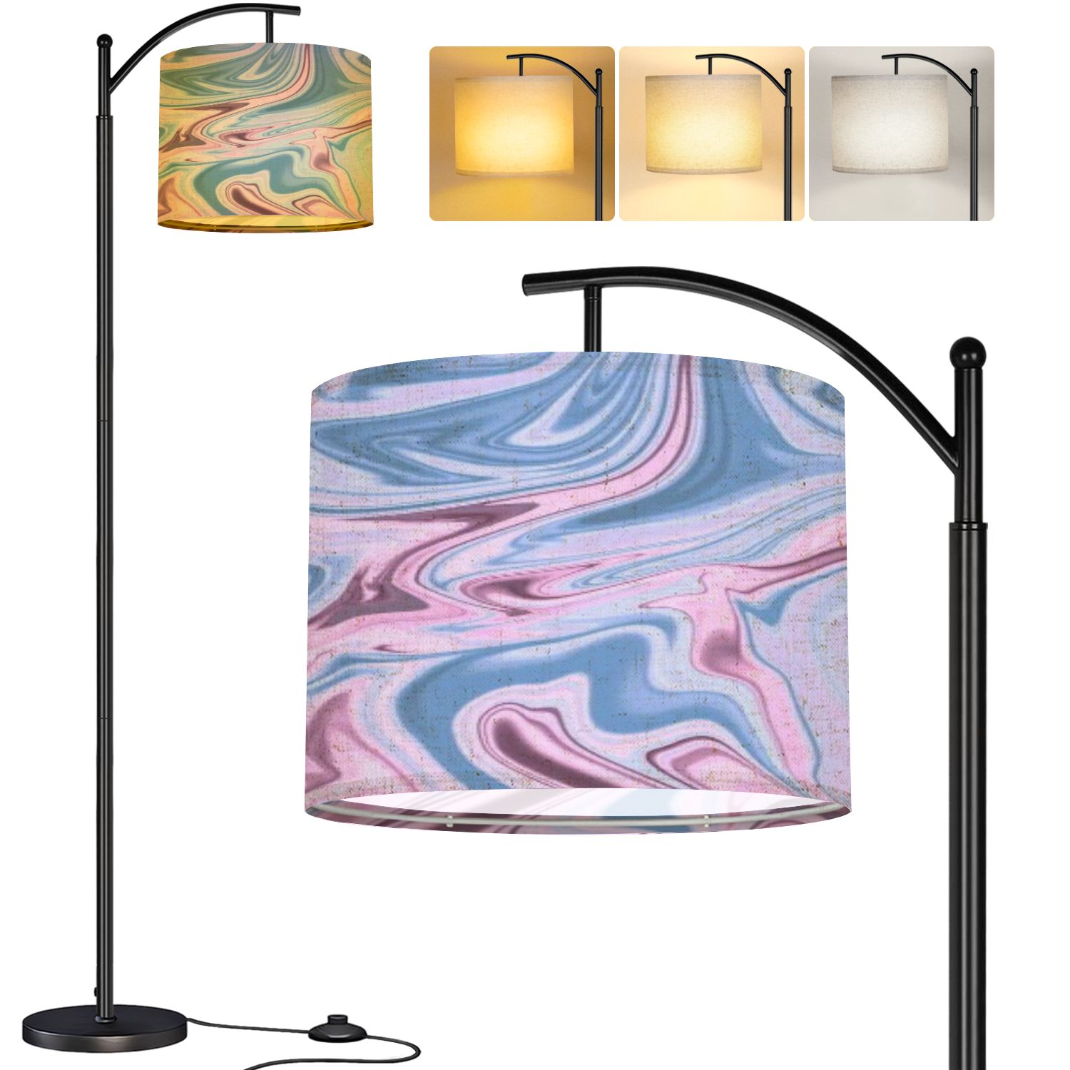 Arc Floor Lamp Cerulean pink from curved lines Tall Modern Standing ...