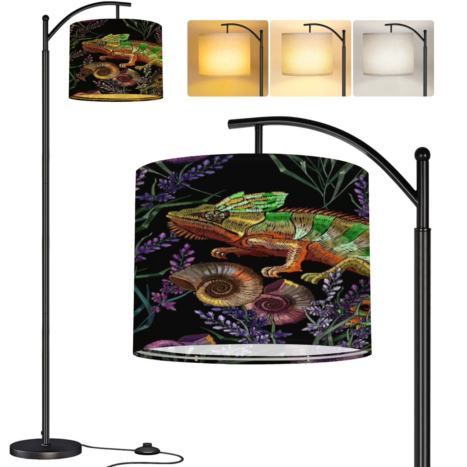 Arc Floor Lamp Chameleon ammonite fossil lavender flowers Embroidery ...
