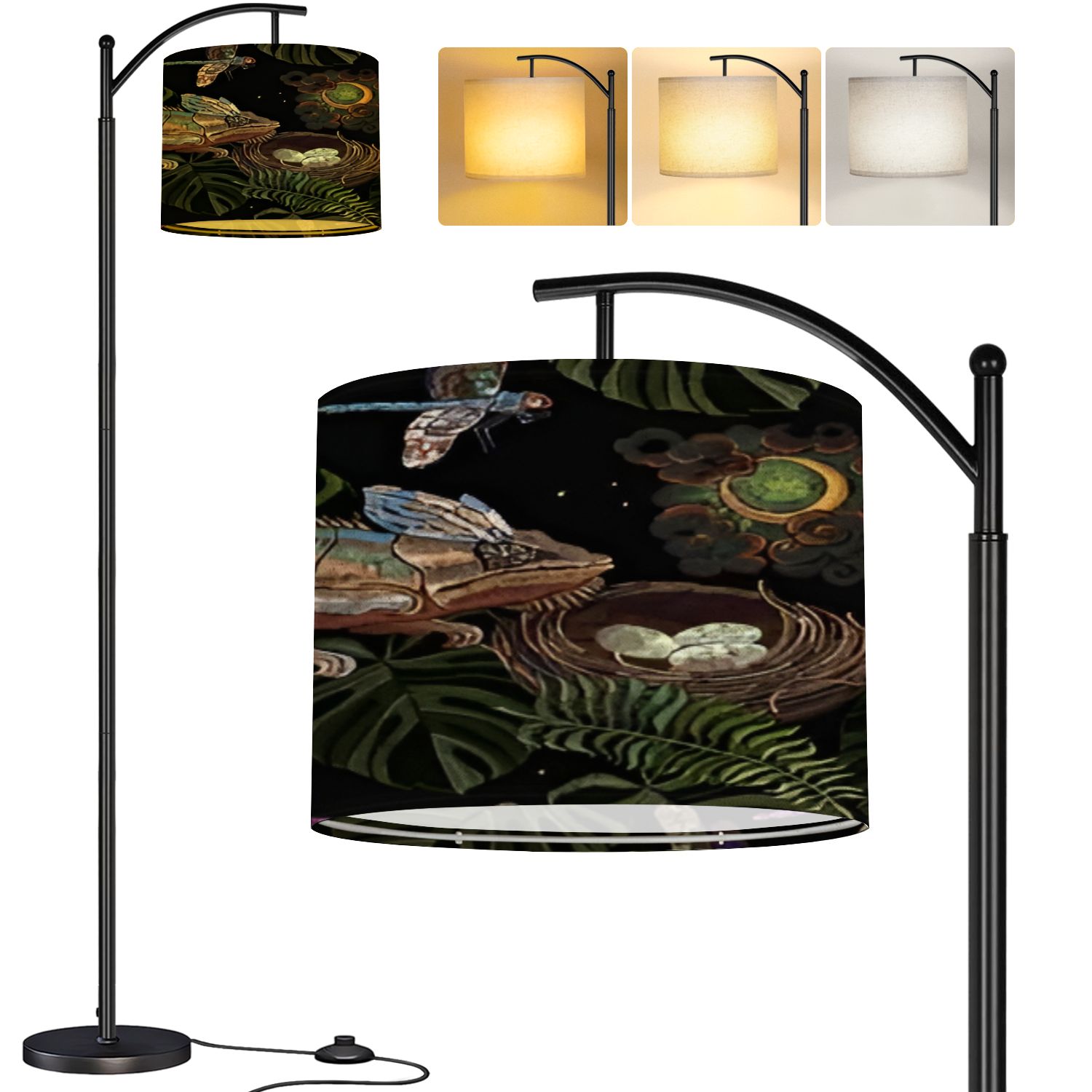 Arc Floor Lamp Chameleon moon colorful dragonflies fern bird nest ...