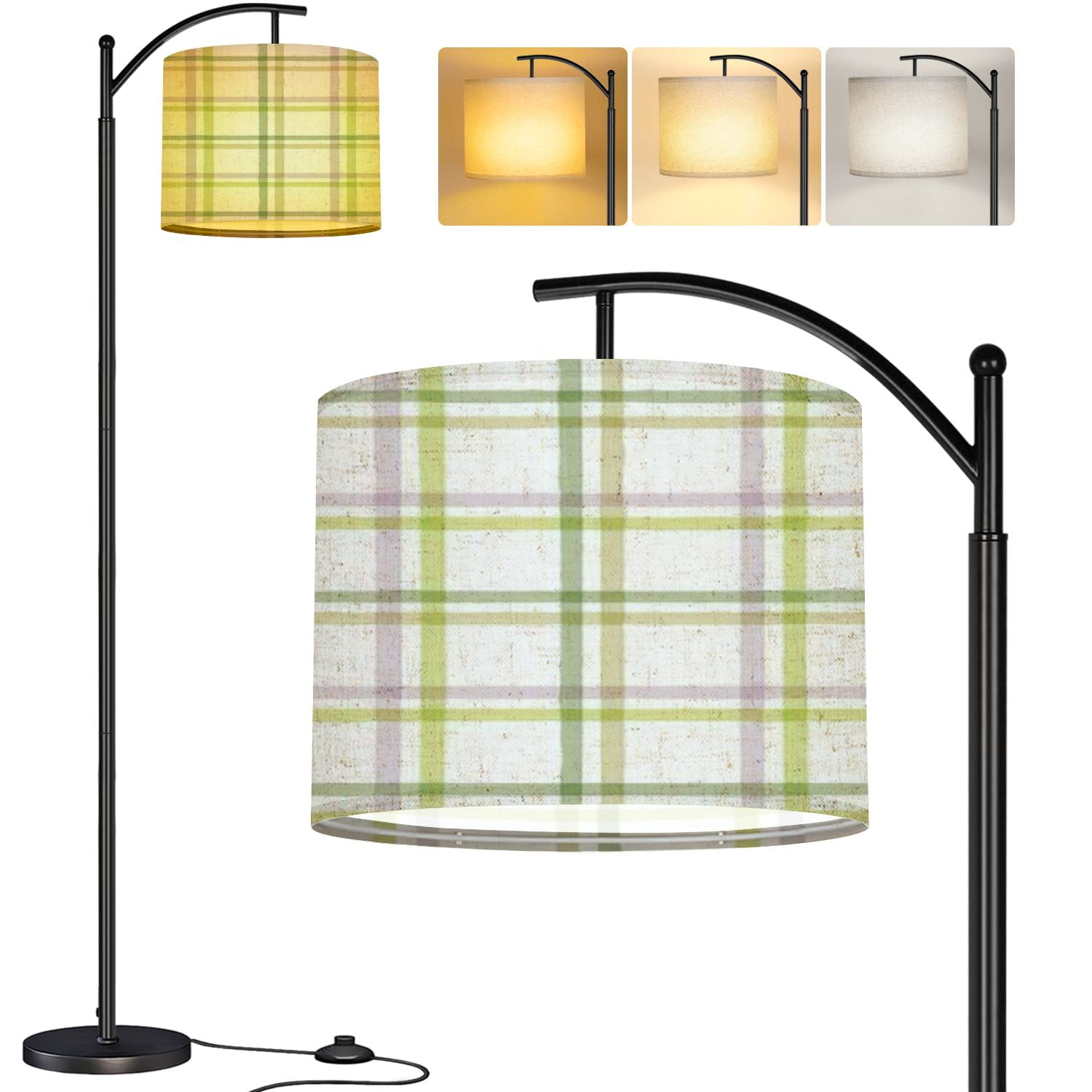 Arc Floor Lamp Checkered Stripe green watercolor plaid seamless Tall ...