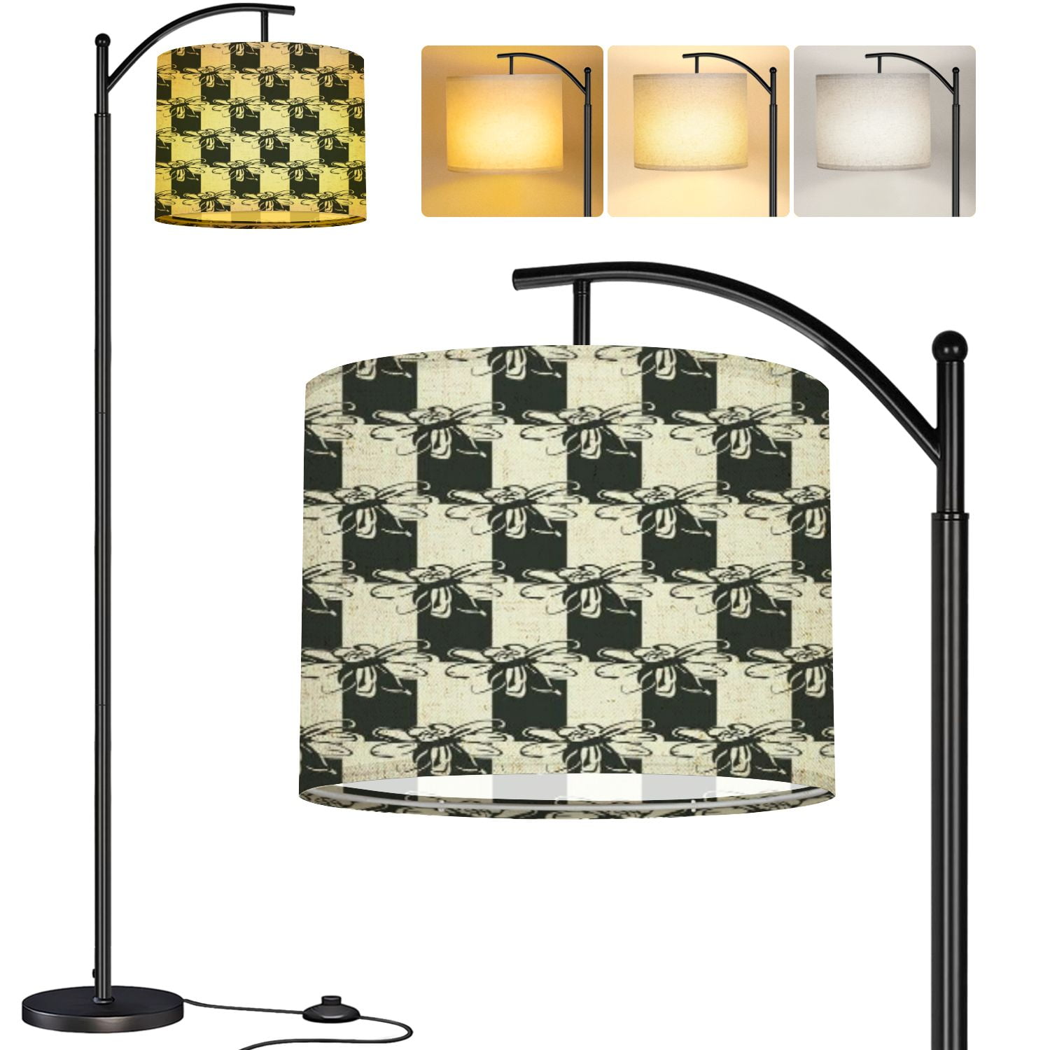 Arc Floor Lamp Checkered board sketch hand drawn line flower abstract ...