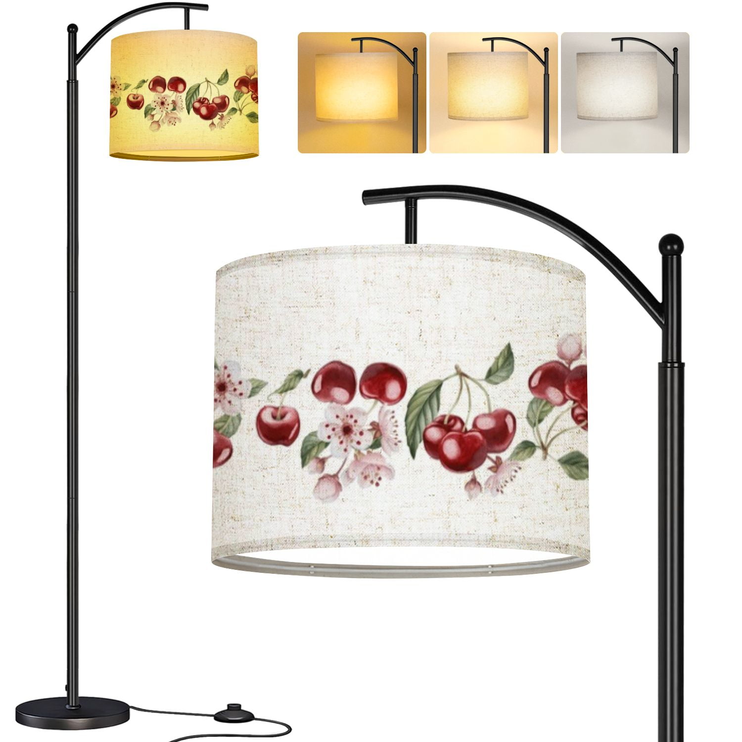 Arc Floor Lamp Cherry berries flowers leaves watercolor Seamless border ...