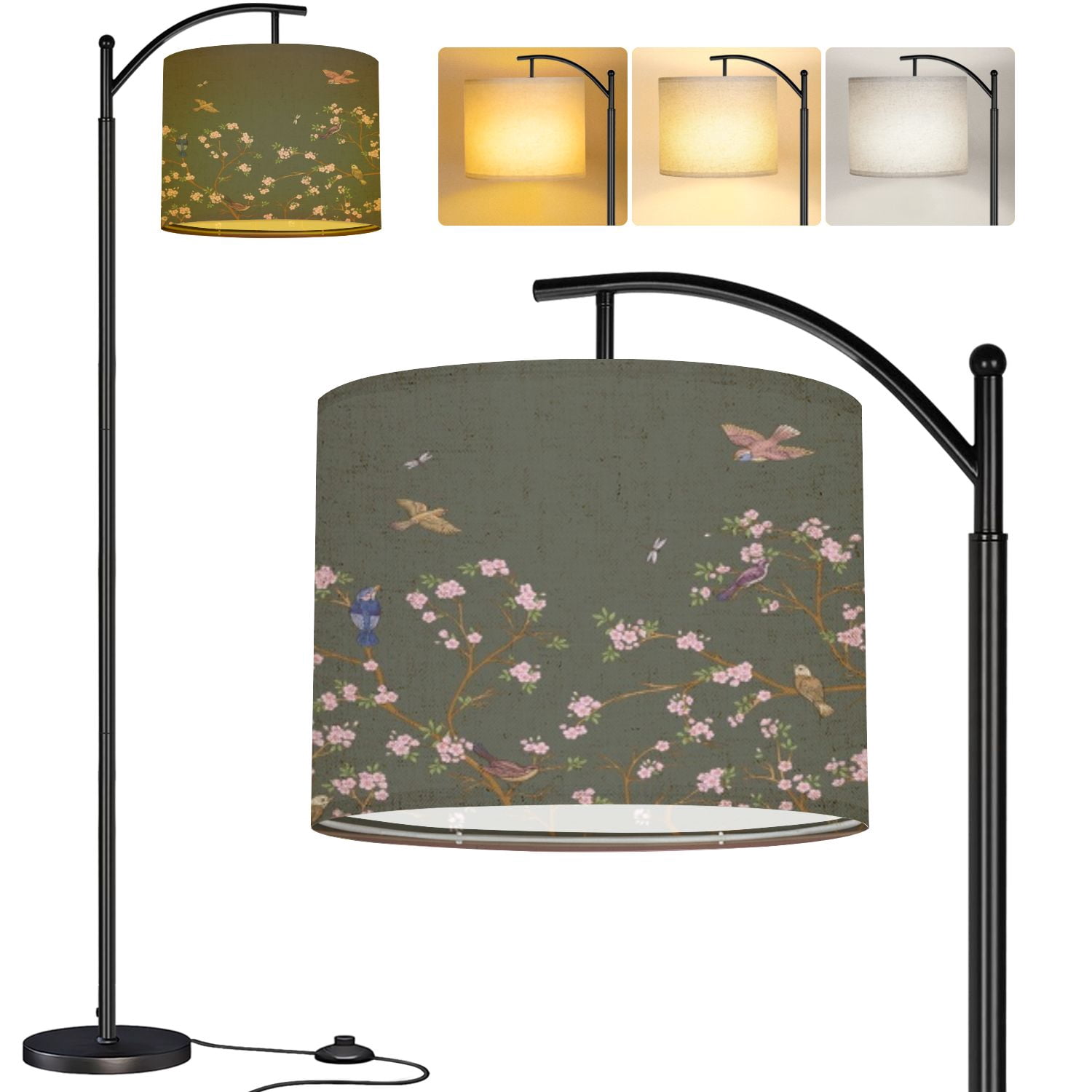 Arc Floor Lamp Cherry blossom branches against sky sparrow finches ...