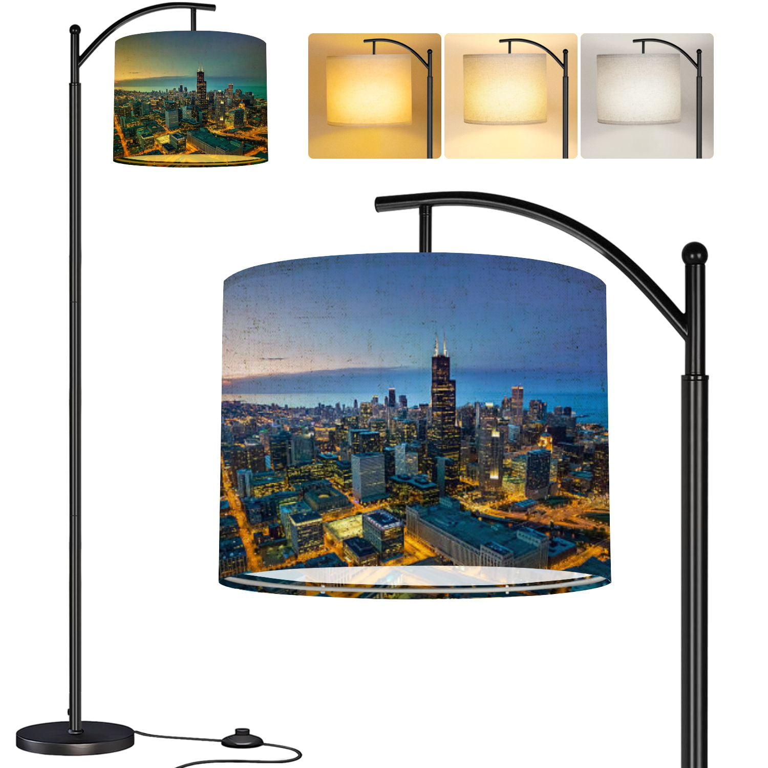 Arc Floor Lamp Chicago skyline aerial view dusk Tall Modern Standing ...