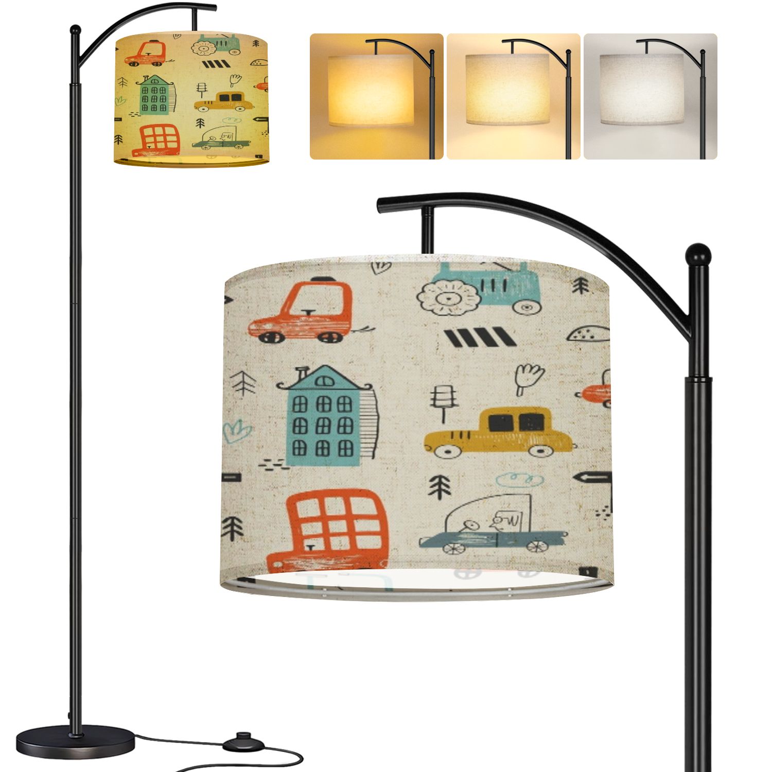 Arc Floor Lamp Childish seamless cartoon city life design Hand drawn ...