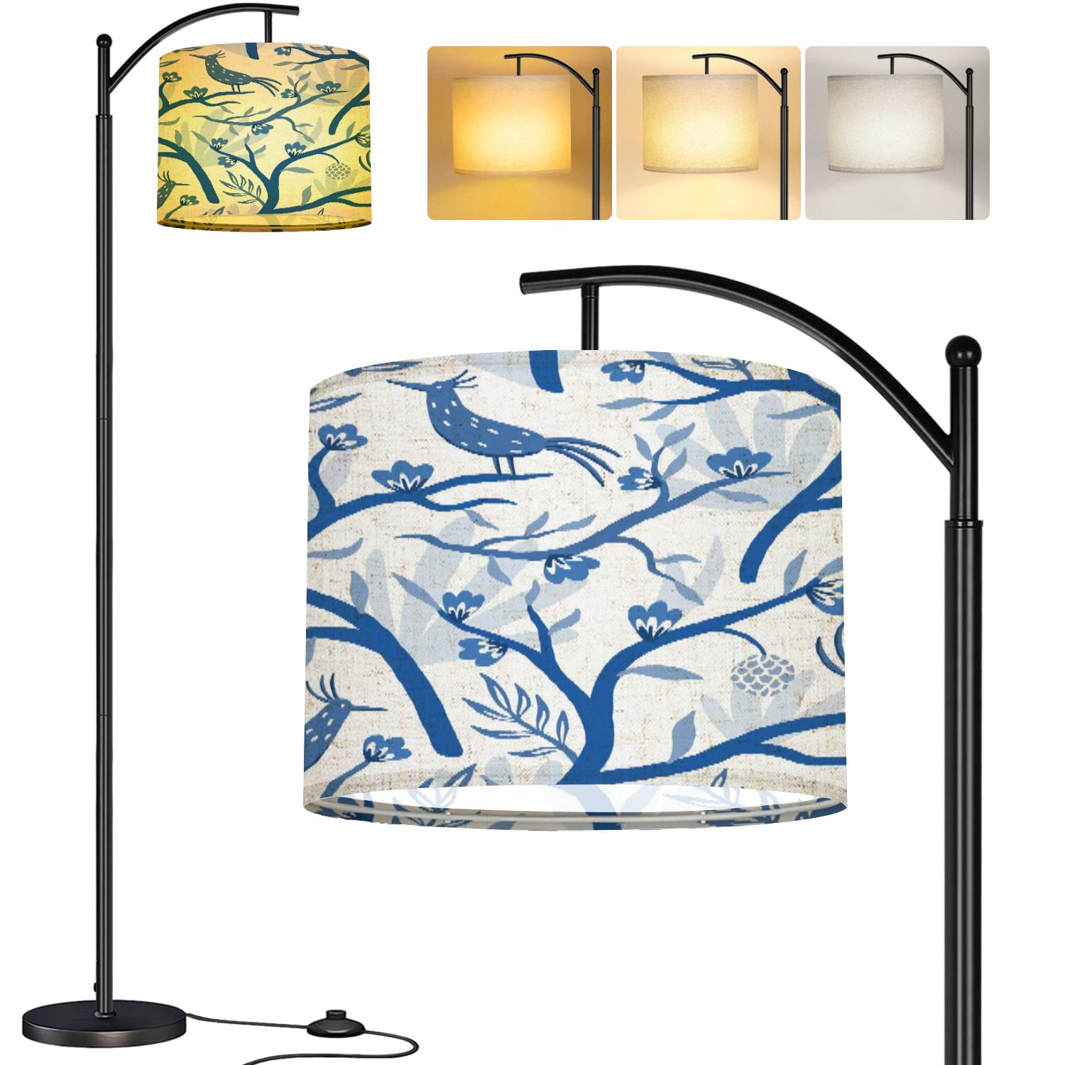 Arc Floor Lamp Chinoiserie Blue white birds Seamless Tall Modern ...