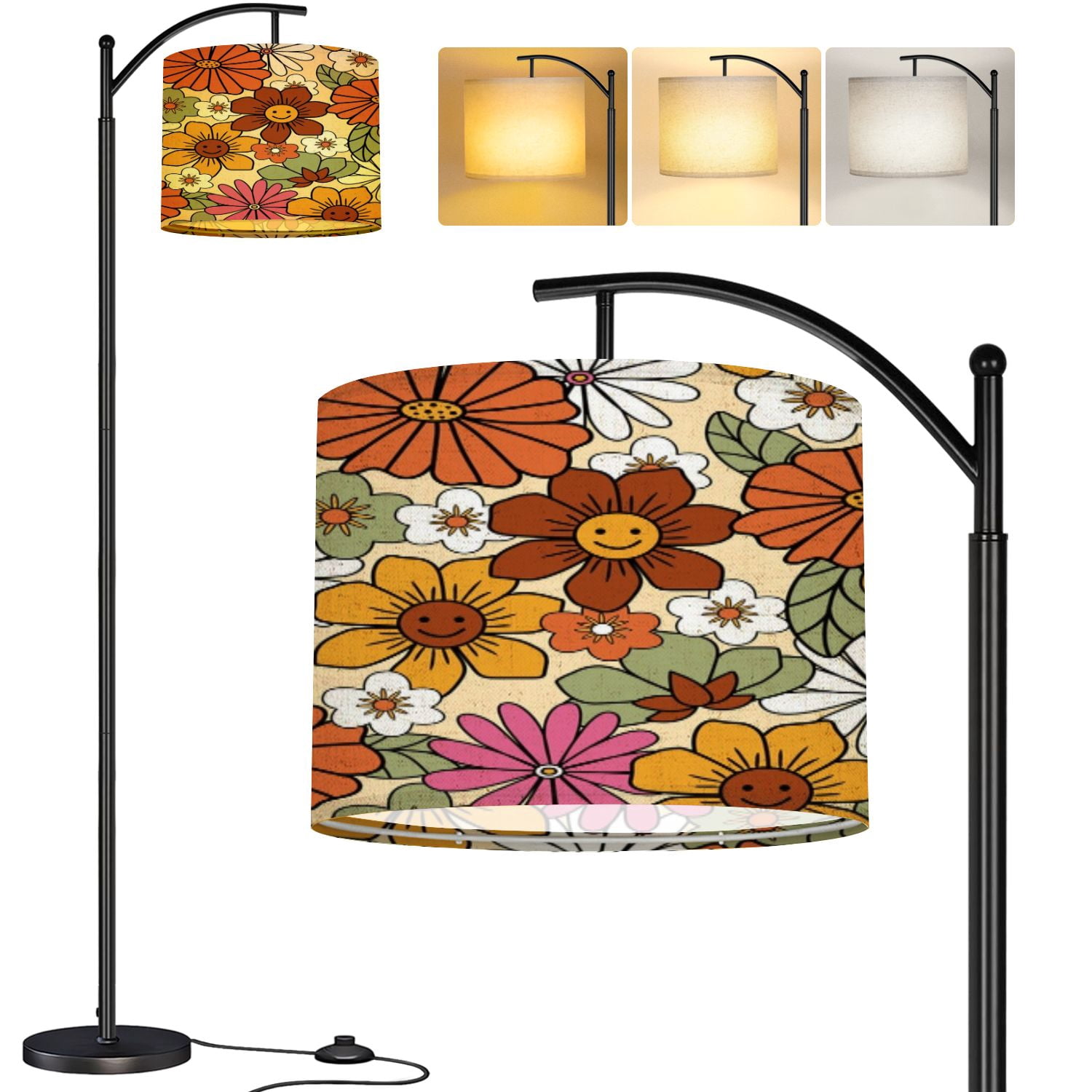 Arc Floor Lamp Colorful 70s style retro floral pattern Vintage for ...