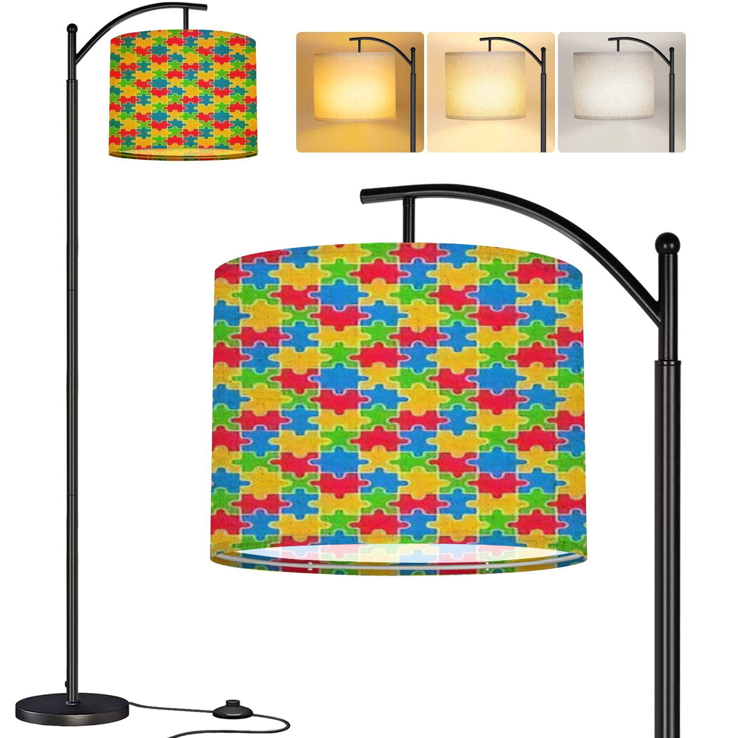 Arc Floor Lamp Colorful Jigsaw Seamless Tall Modern Standing Lamp LED ...