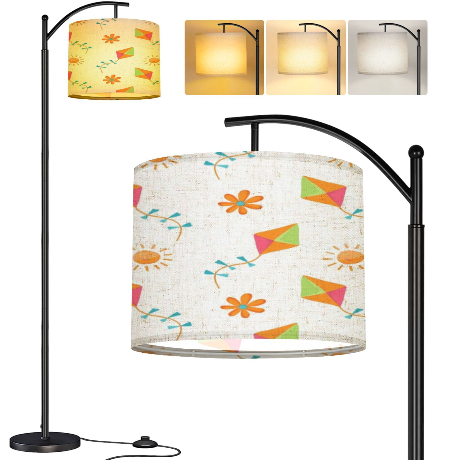 Arc Floor Lamp Colorful Kite Pattern Flowers White For Summer Kids ...