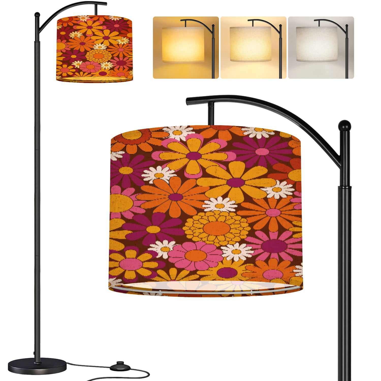 Arc Floor Lamp Colorful floral seamless pattern Groovy flowers hippie ...