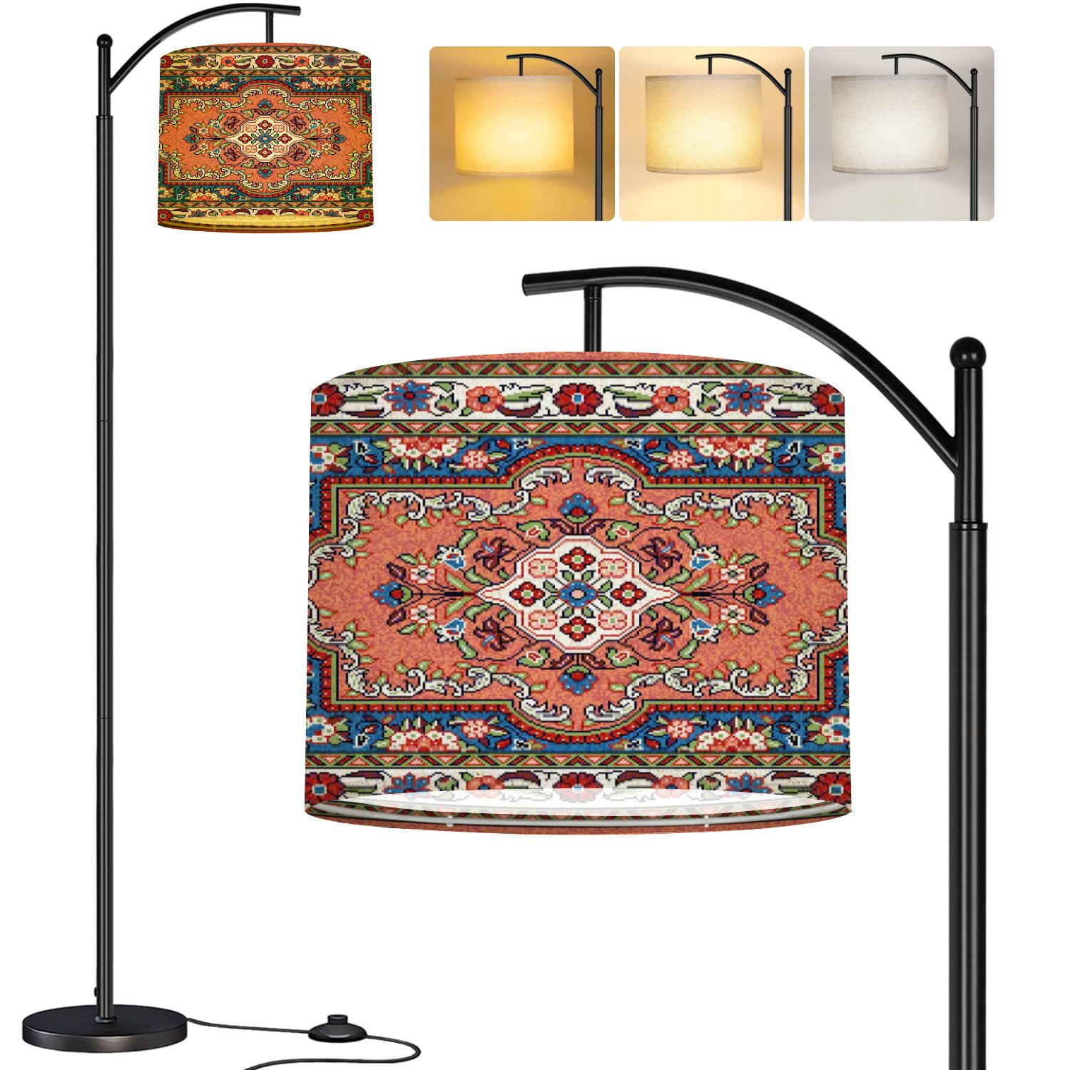 Arc Floor Lamp Colorful oriental mosaic Sarouk rug classic traditional ...