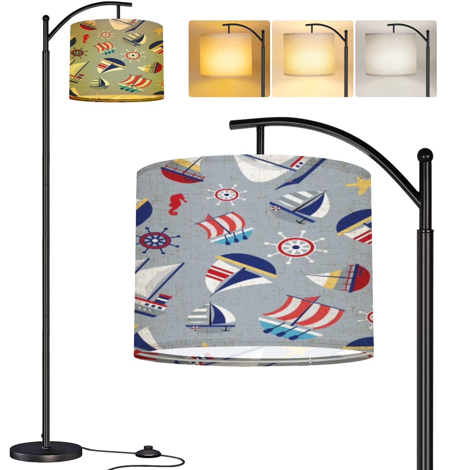 Arc Floor Lamp Colorful seamless pattern sailing ship anchor steering ...