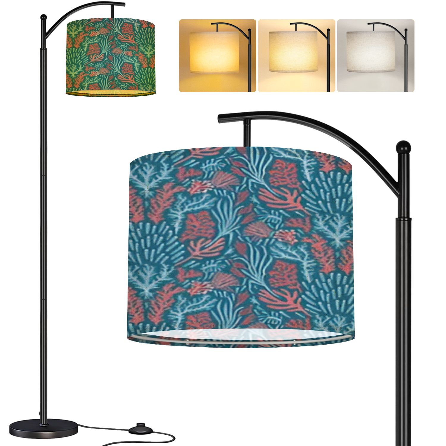 Arc Floor Lamp Coral nautical Blue texture sea red hand drawn corals ...