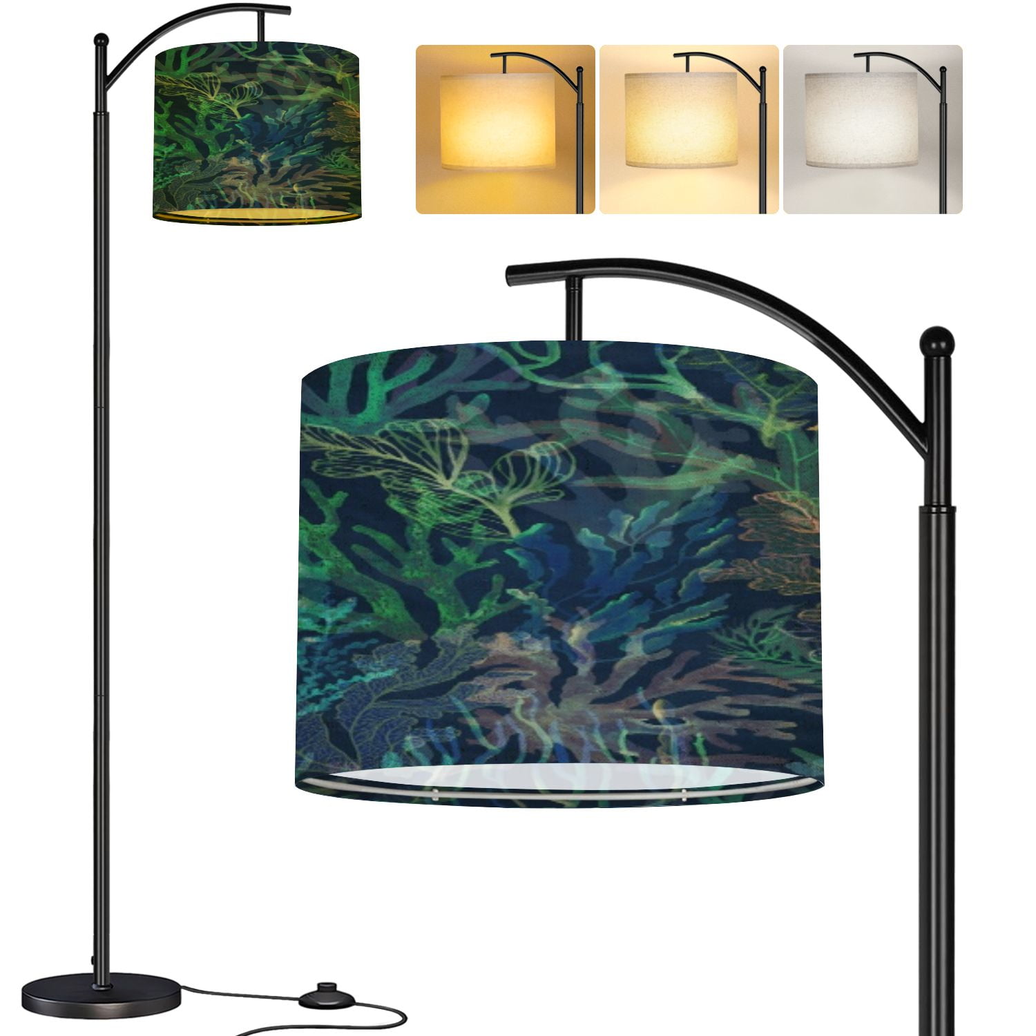 Arc Floor Lamp Corals seaweed painted watercolor Seamless pattern sea ...