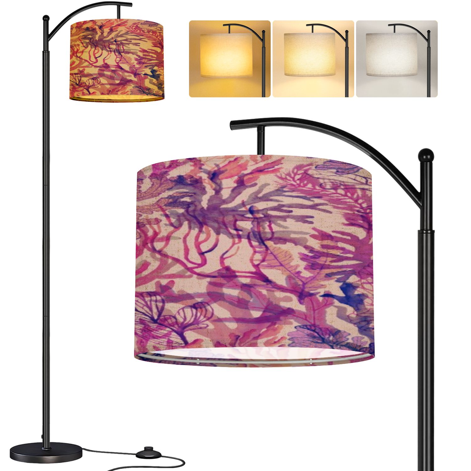 Arc Floor Lamp Corals seaweed painted watercolor Seamless pattern sea ...