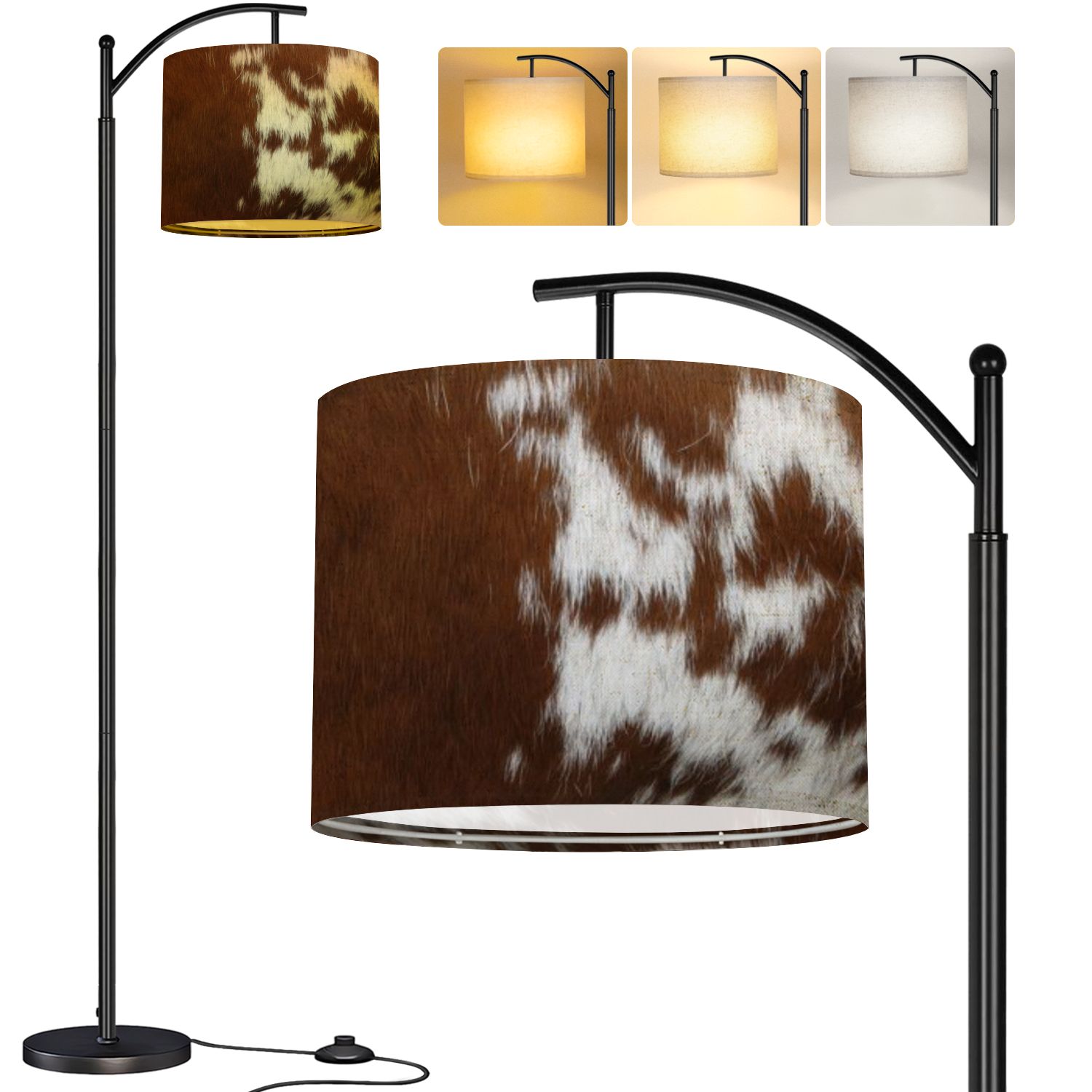 Arc Floor Lamp Cow fur Tall Modern Standing Lamp LED Adjustable Linen ...