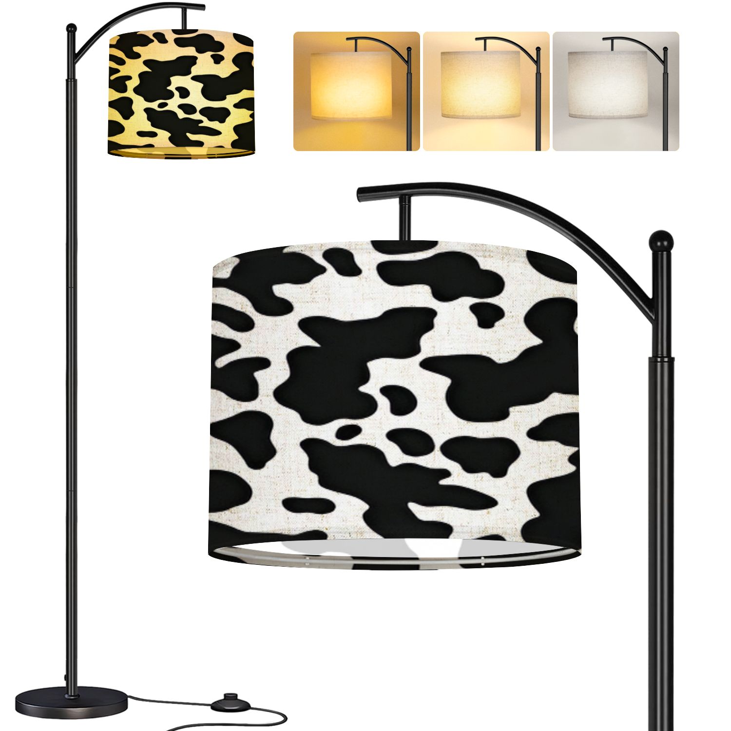 Arc Floor Lamp Cow skin texture black white spot repeated seamless ...