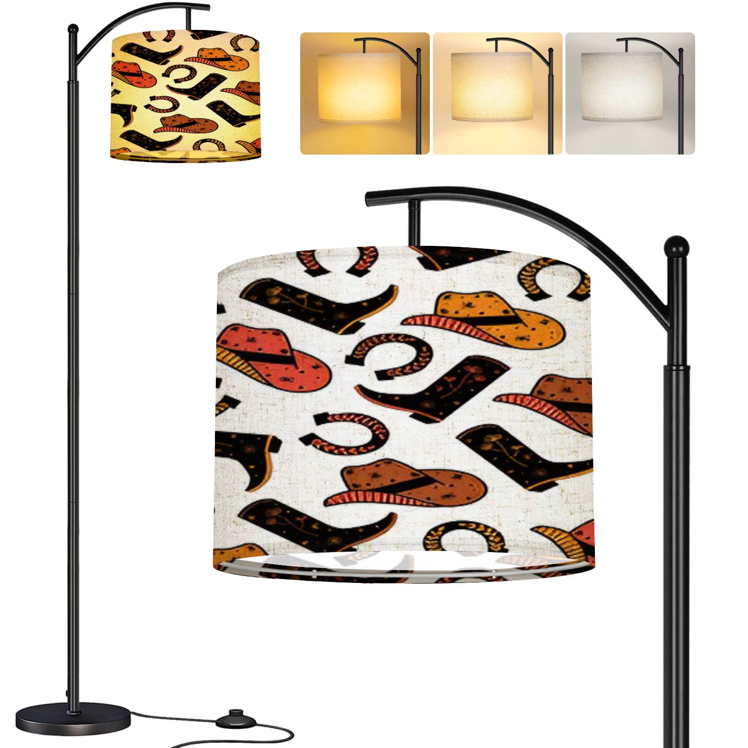 Arc Floor Lamp Cowboy Horse Ranch seamless pattern Cowboy boots hat ...