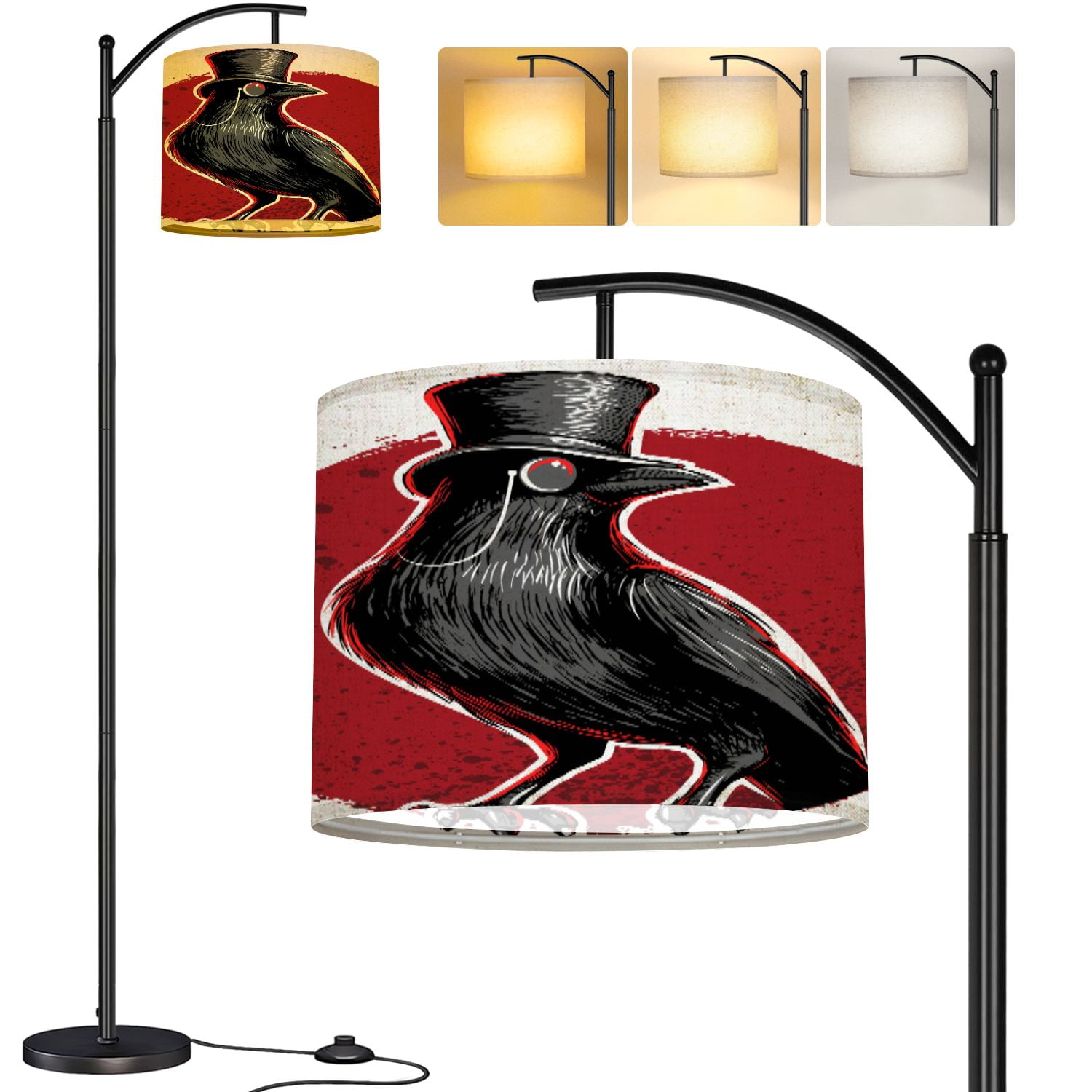Arc Floor Lamp Crow blackbird top hat monocle Tall Modern Standing Lamp ...